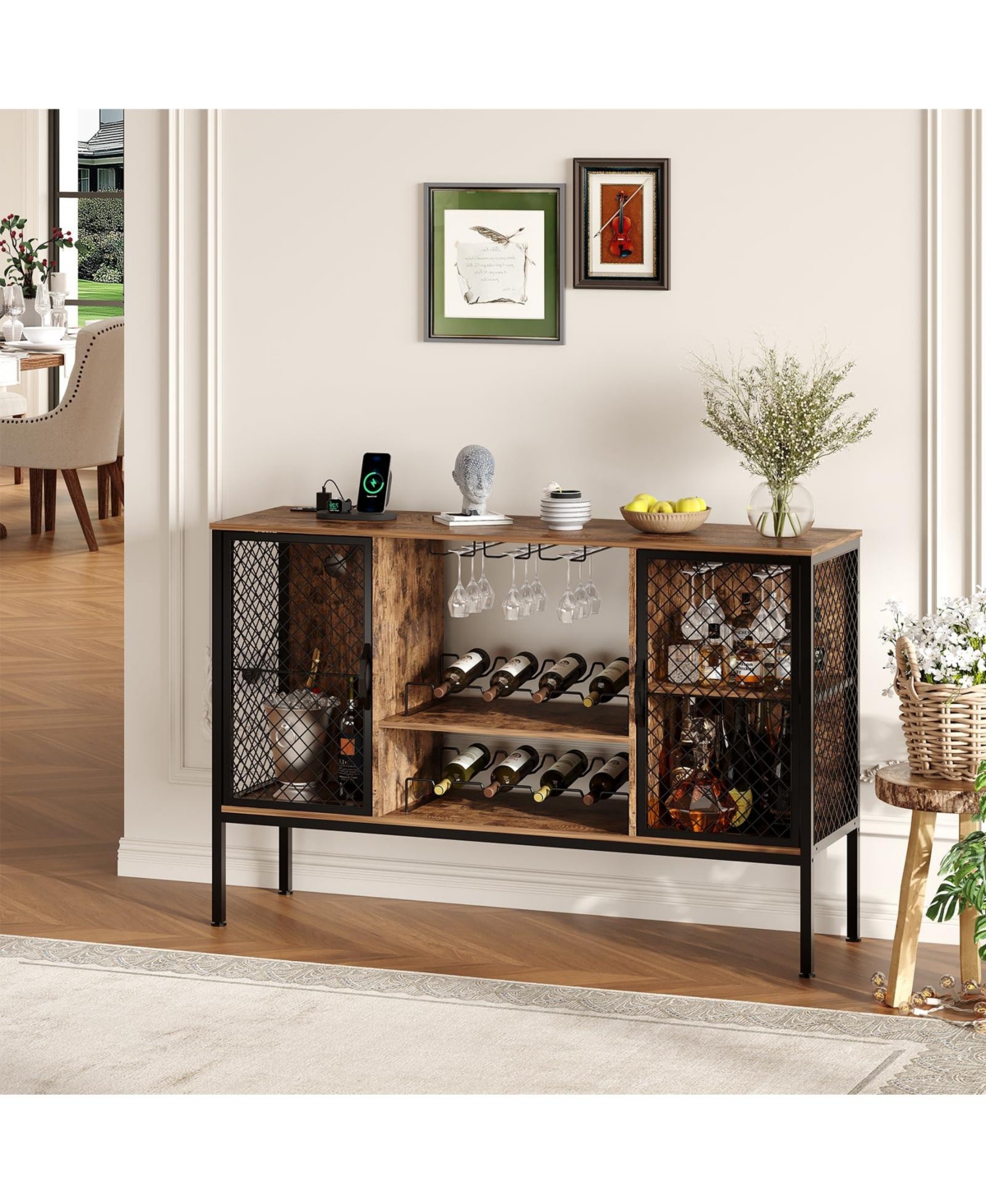 Click here for homfan Industrial Wine Bar Cabinet with Led Lights... prices