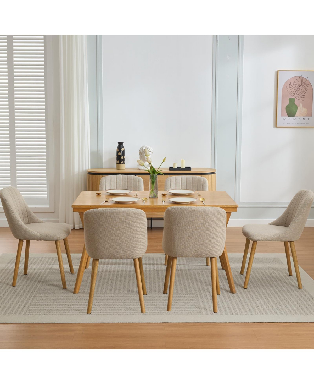 Click here for homfan Set of 6 Dining Chairs  Beige Linen Upholst... prices