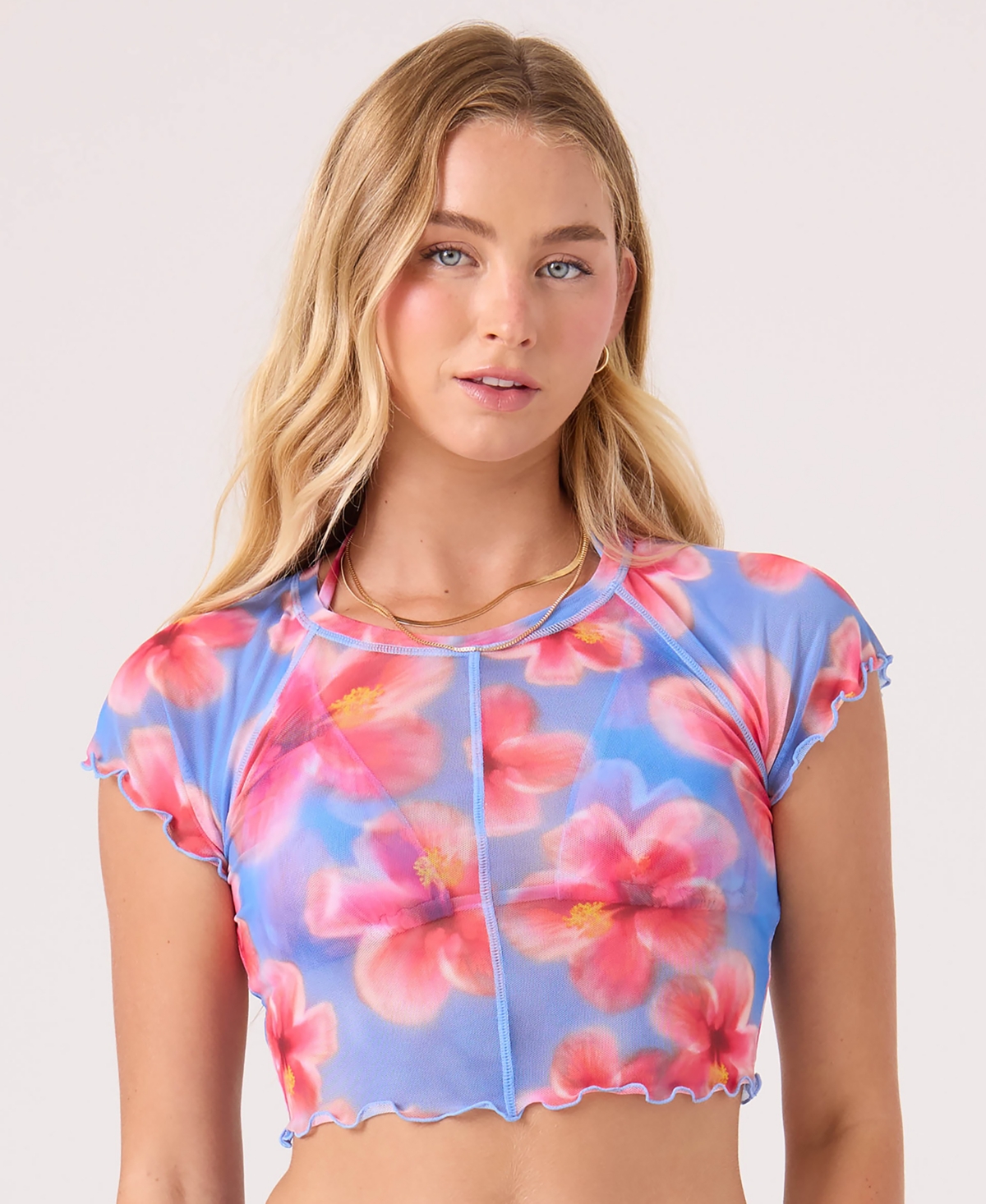 Click here for Roxy Womens Hibiscus Haze Mesh Crop Rashguard - Bl... prices