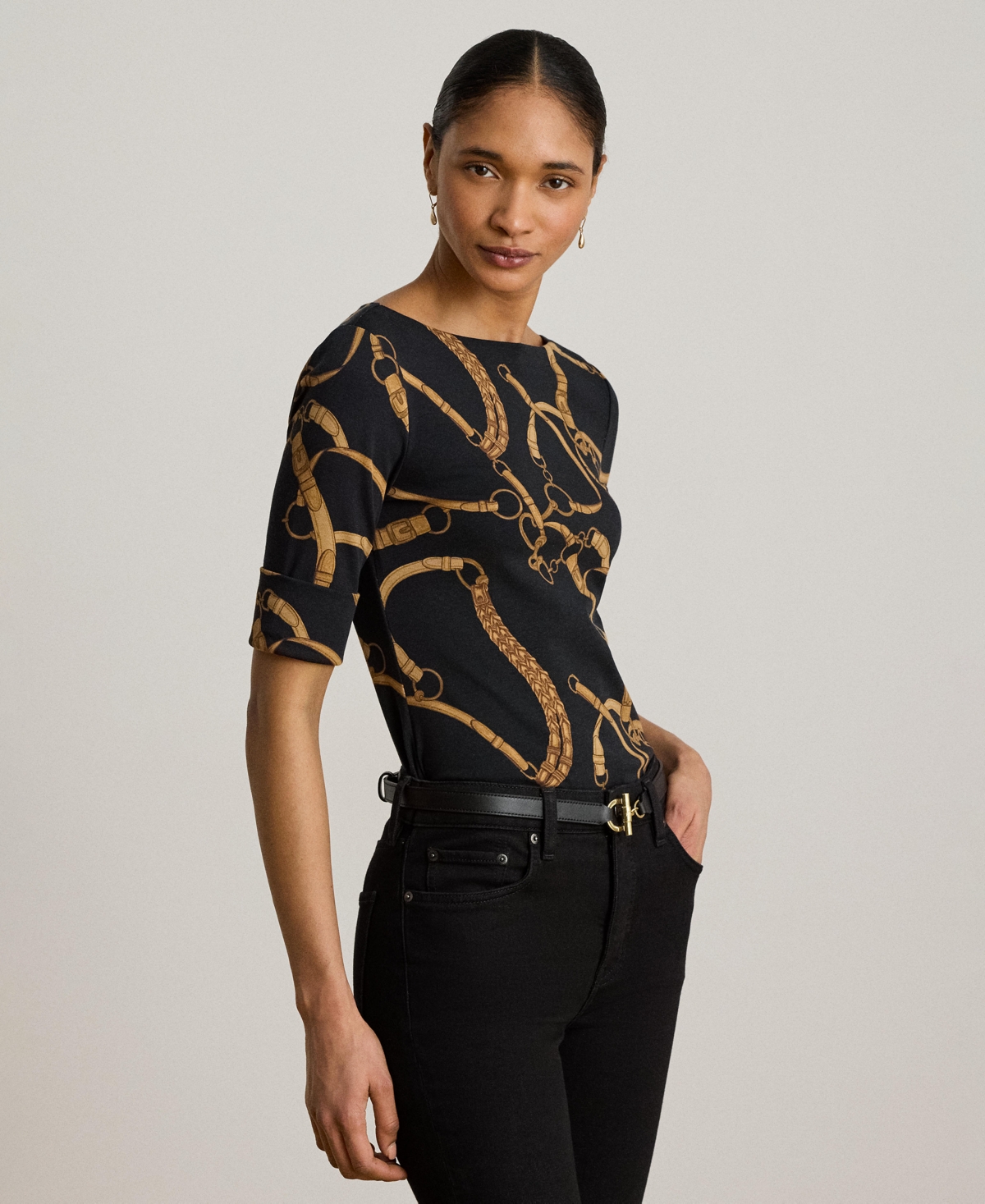 Click here for Lauren Ralph Lauren Womens Boat Neck Belting Print... prices
