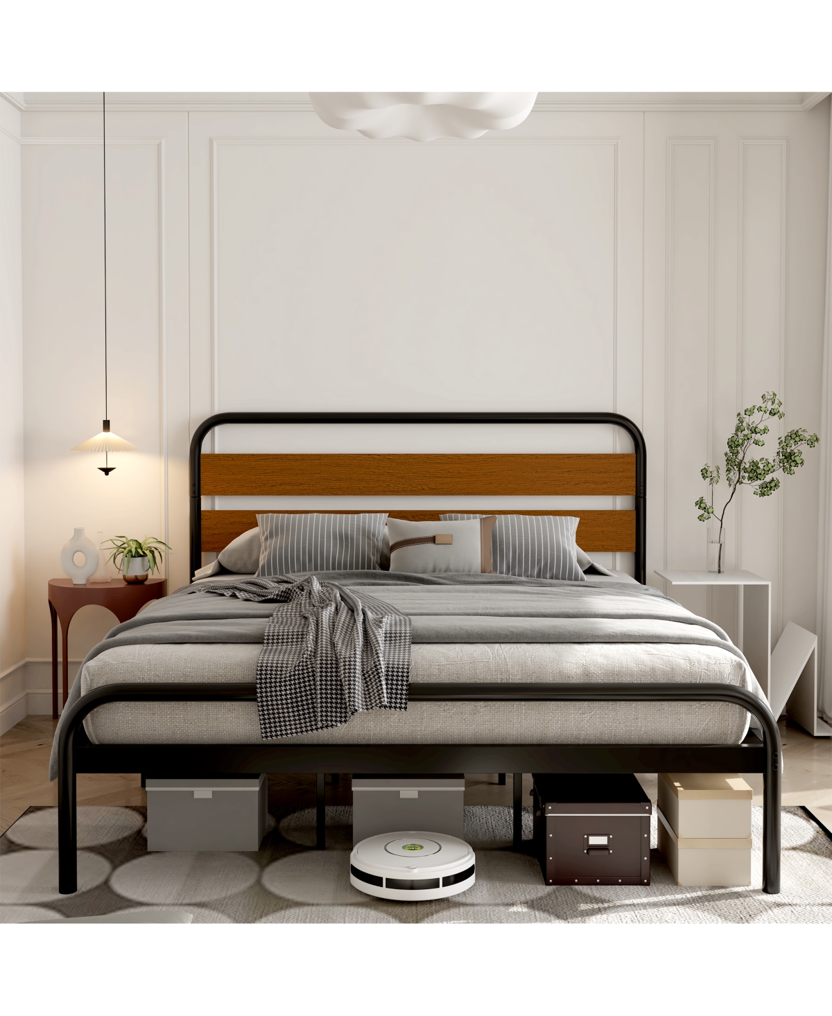 Click here for homfan King Bed Frame with Wood Headboard  Mid Cen... prices