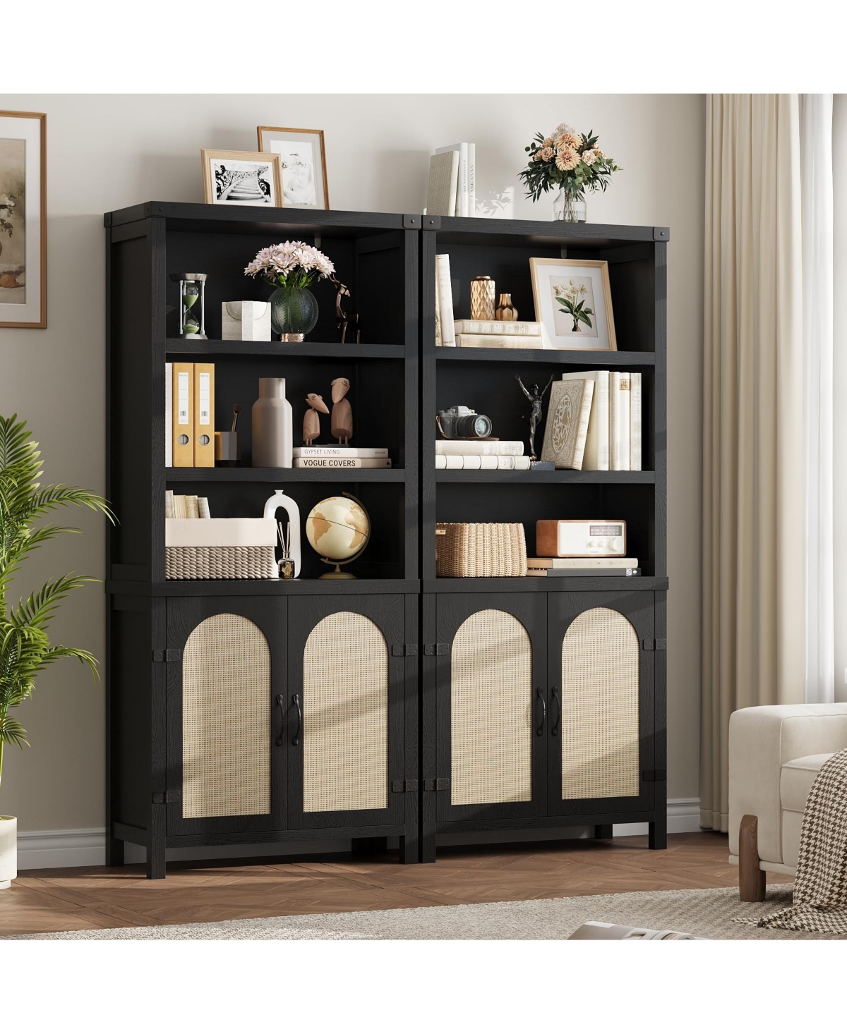 Click here for homfan 2 Sets Farmhouse Bookshelves with Door  70... prices