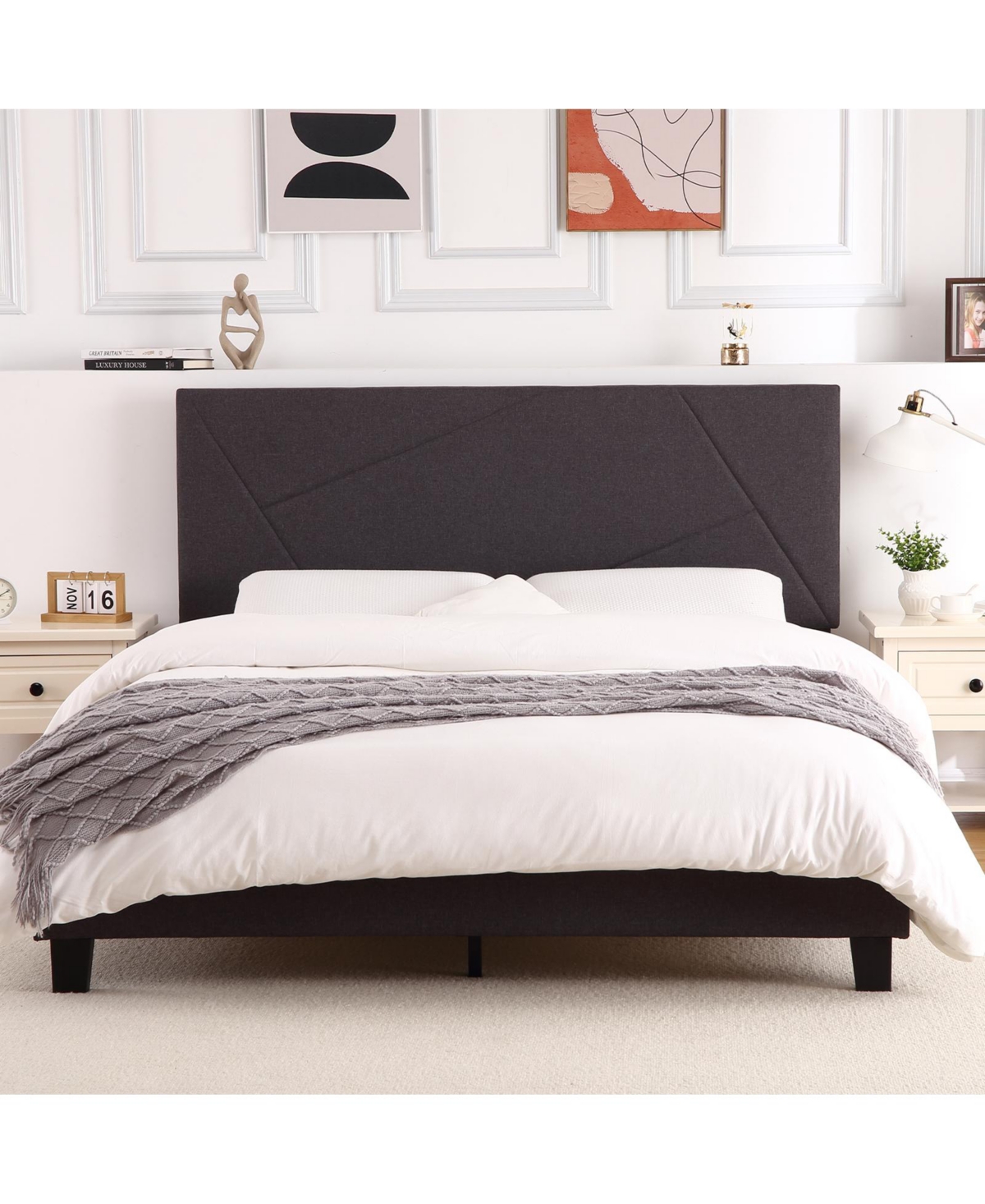 Click here for homfan Bed Frame  Linen Upholstered Platform Frame... prices