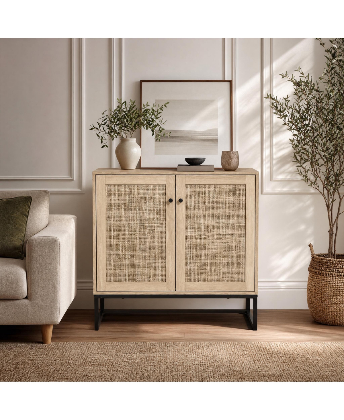 Click here for homfan Rattan Double Door Storage Cabinet  Boho Ac... prices