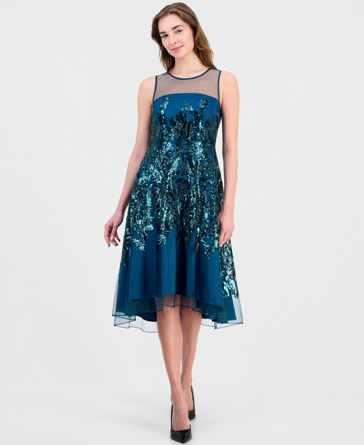 Click here for Tahari Asl Womens Embellished Illusion Midi Dress... prices