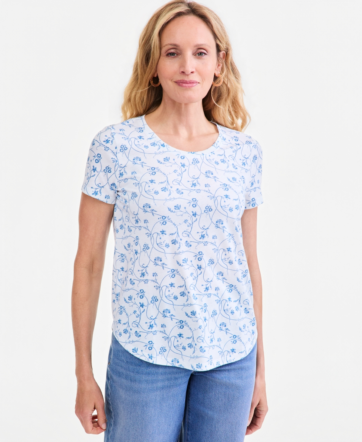 Click here for Style & Co Womens Printed Short-Sleeve Crewneck Te... prices