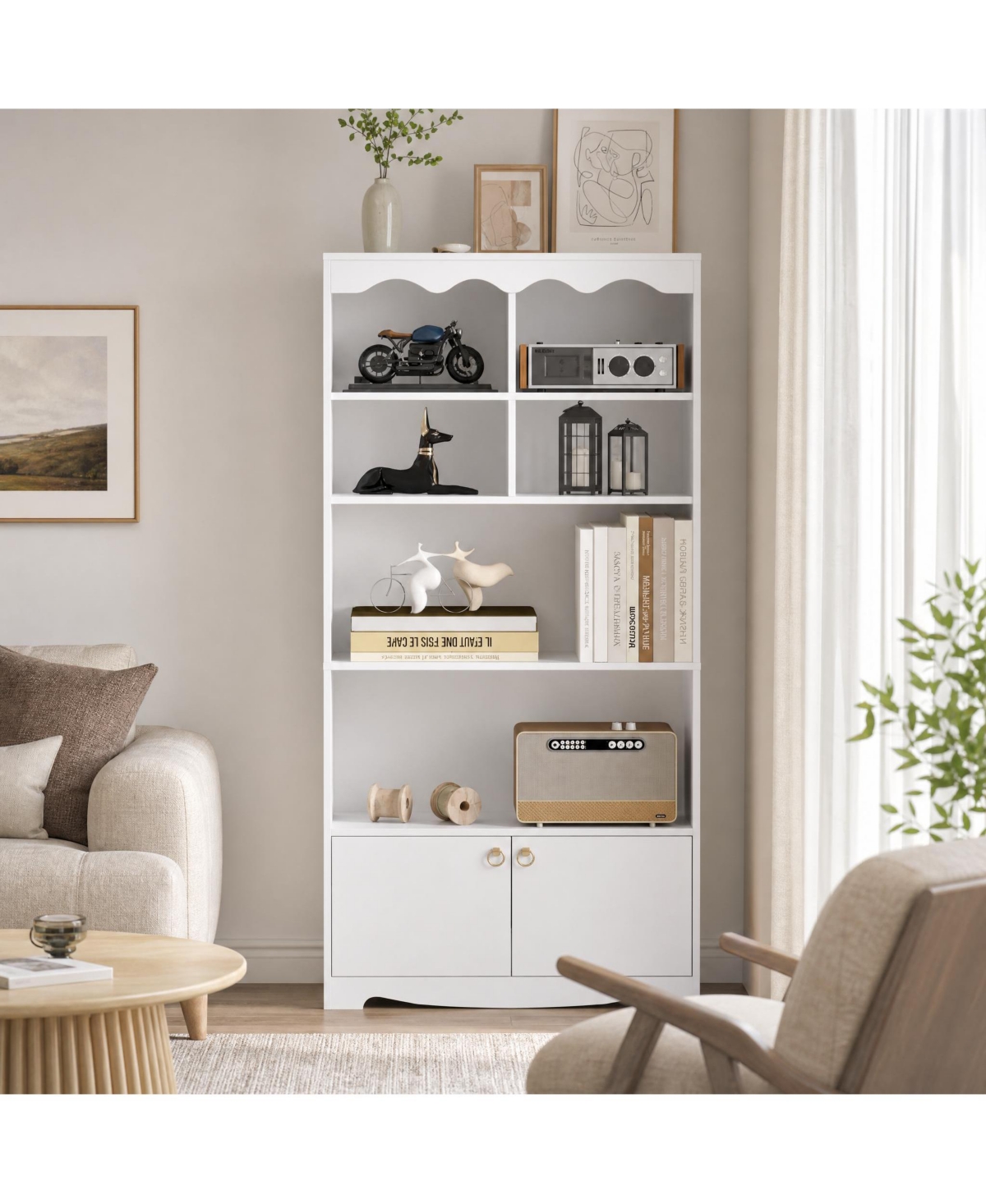 Click here for homfan Semi-Open 5-Tier Bookshelf with Cabinet Doo... prices