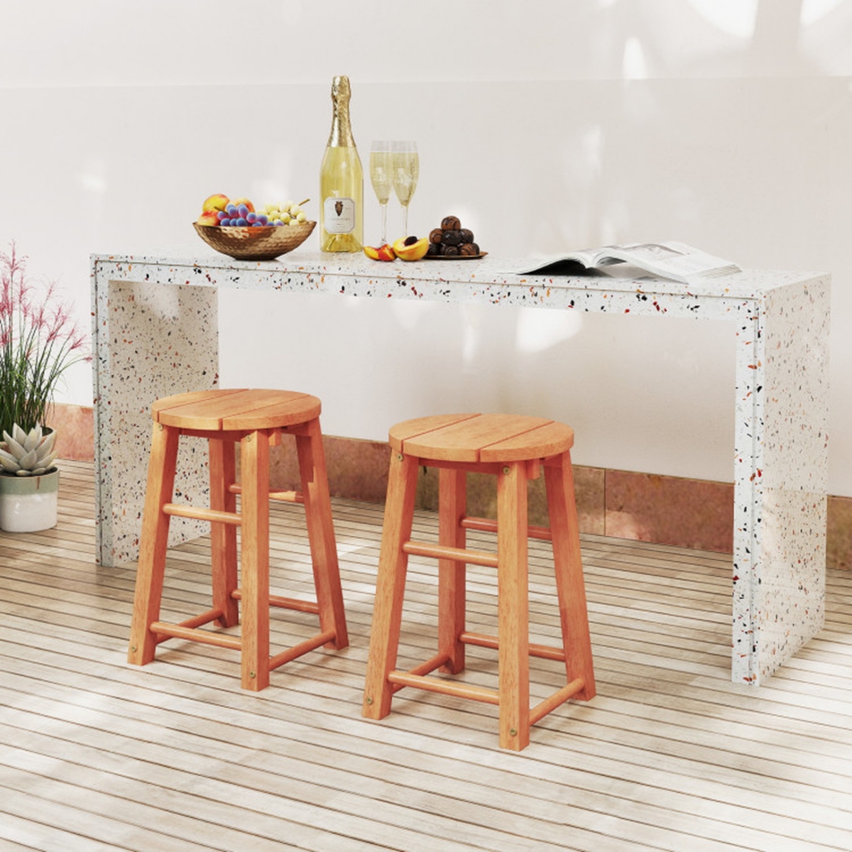 Click here for Sugift Set of 2 Outdoor Eucalyptus Wood Bar Stools... prices