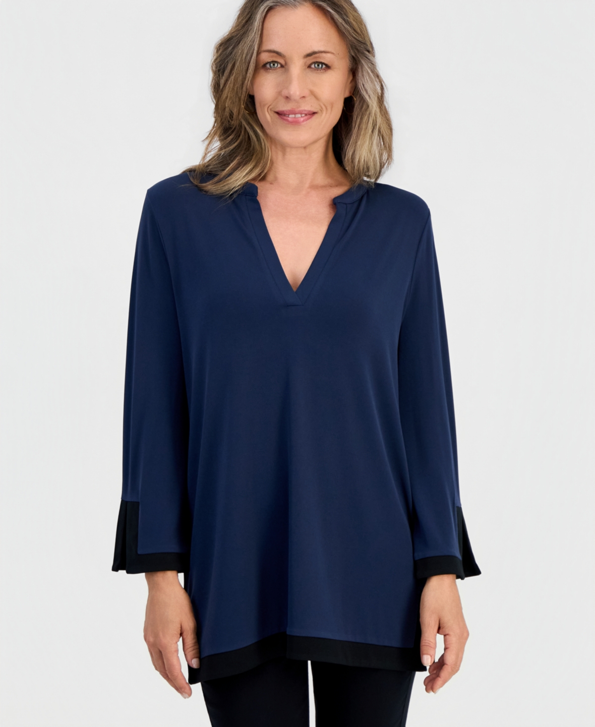 Click here for Jm Collection Petite Solid 3/4-Sleeve Splitneck Si... prices