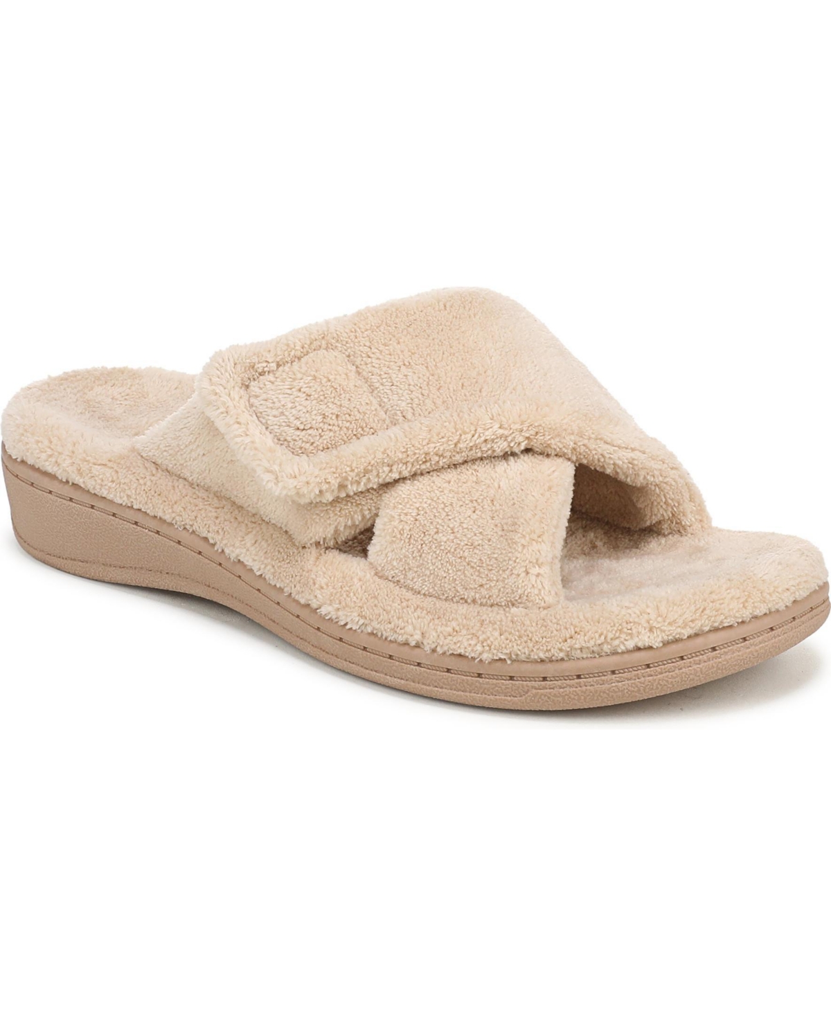 Click here for Vionic Womens Relax Open Toe Slippers - Tan terry prices