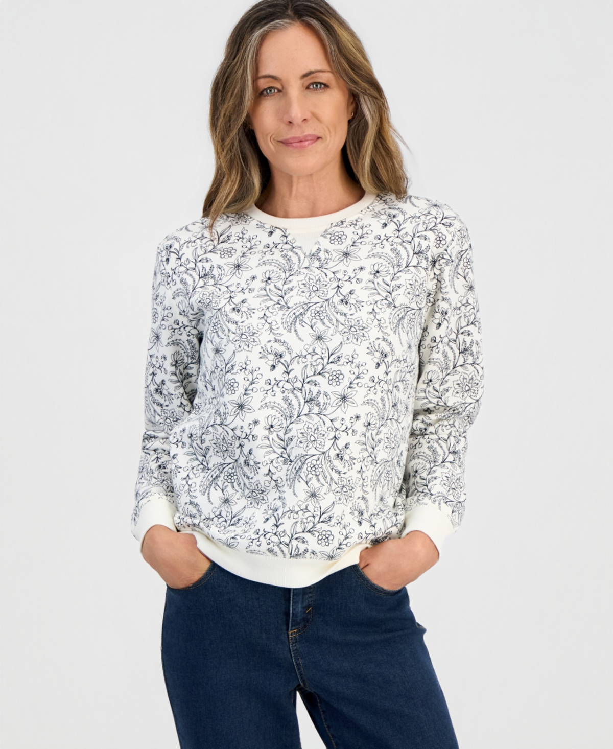 Click here for Style & Co Petite Holiday Bloom Fleece Sweatshirt... prices