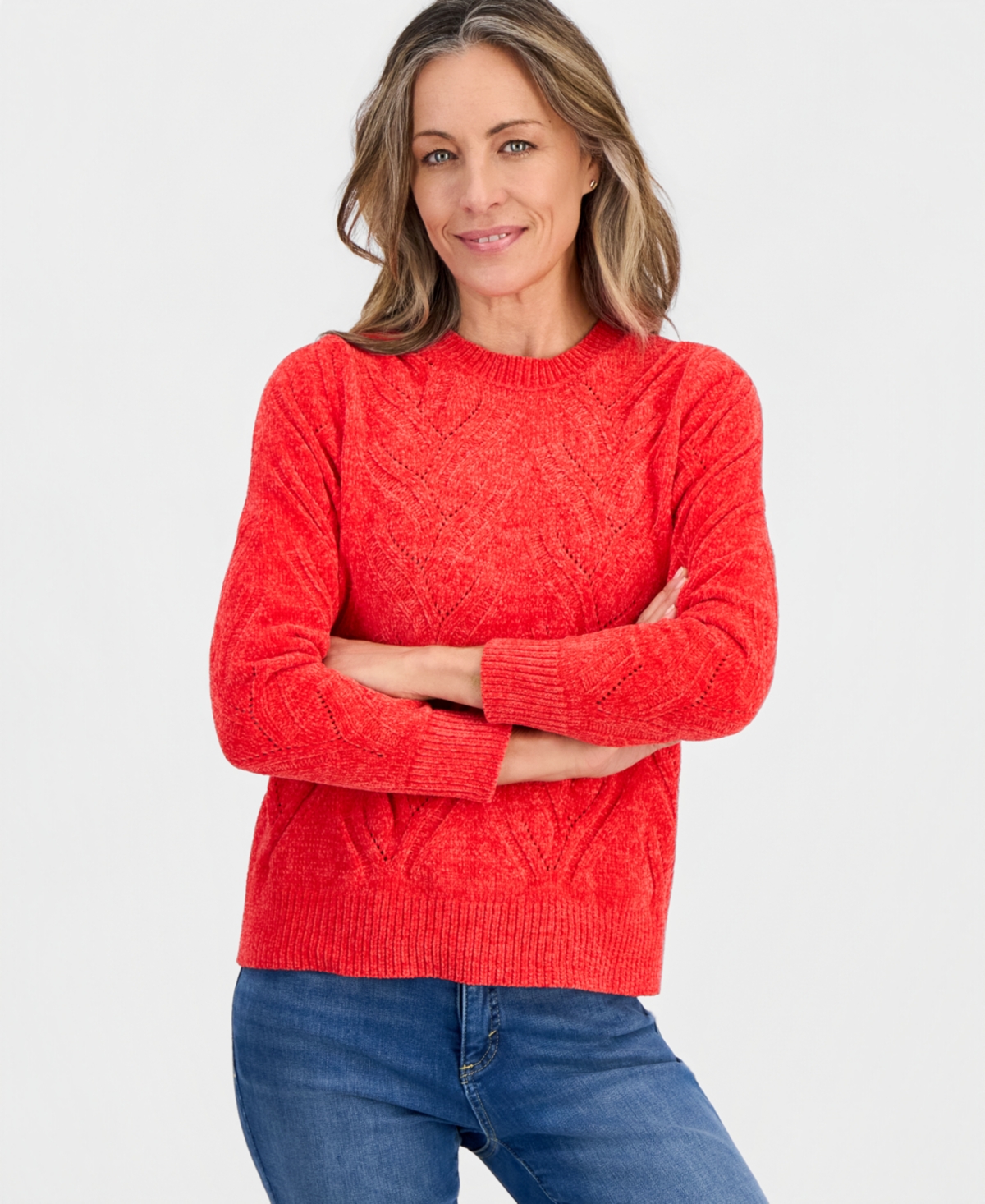 Click here for Style & Co Petite Chenille Cable Crew Cable-Knit C... prices
