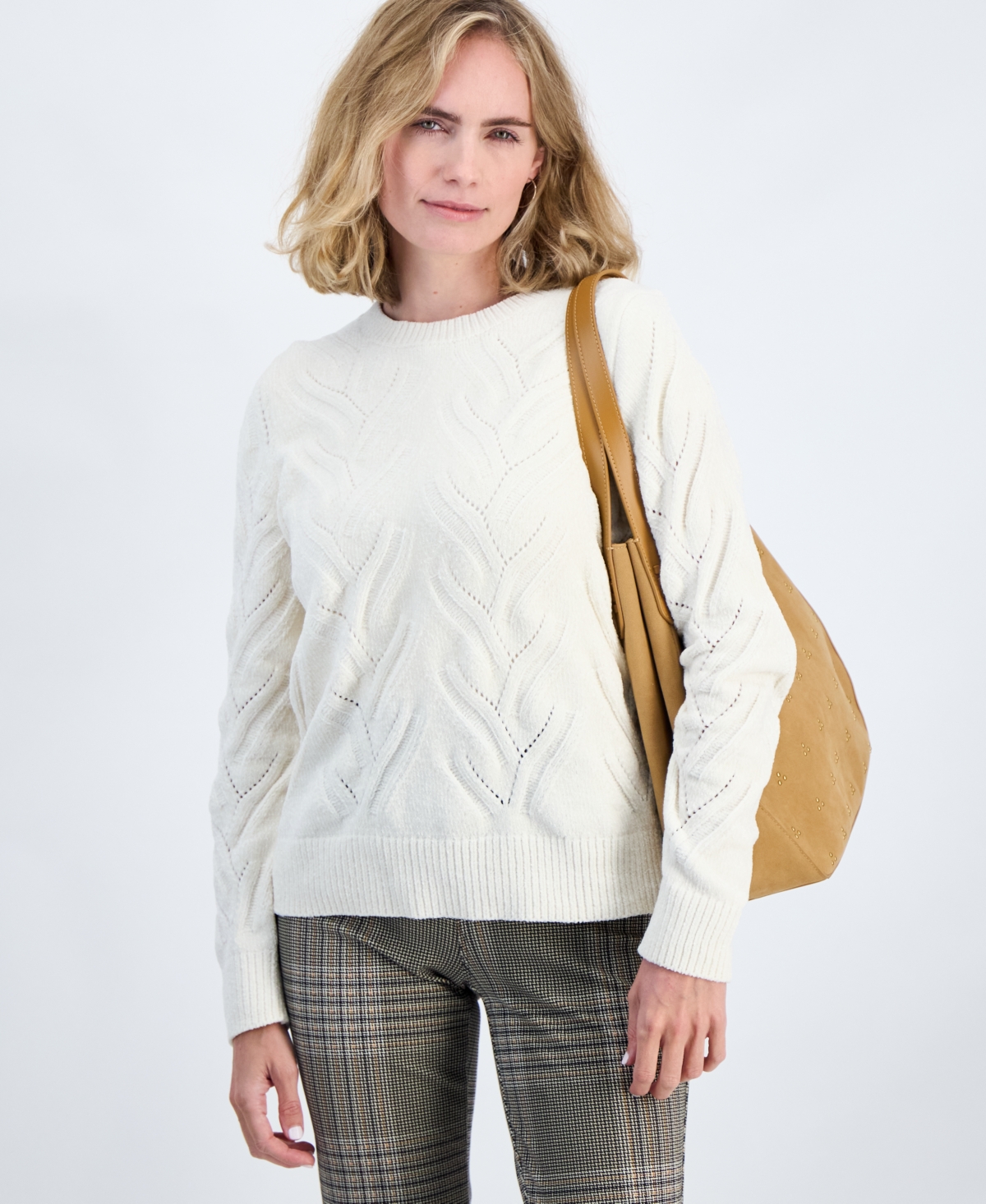 Click here for Style & Co Petite Chenille Cable Crew Cable-Knit C... prices