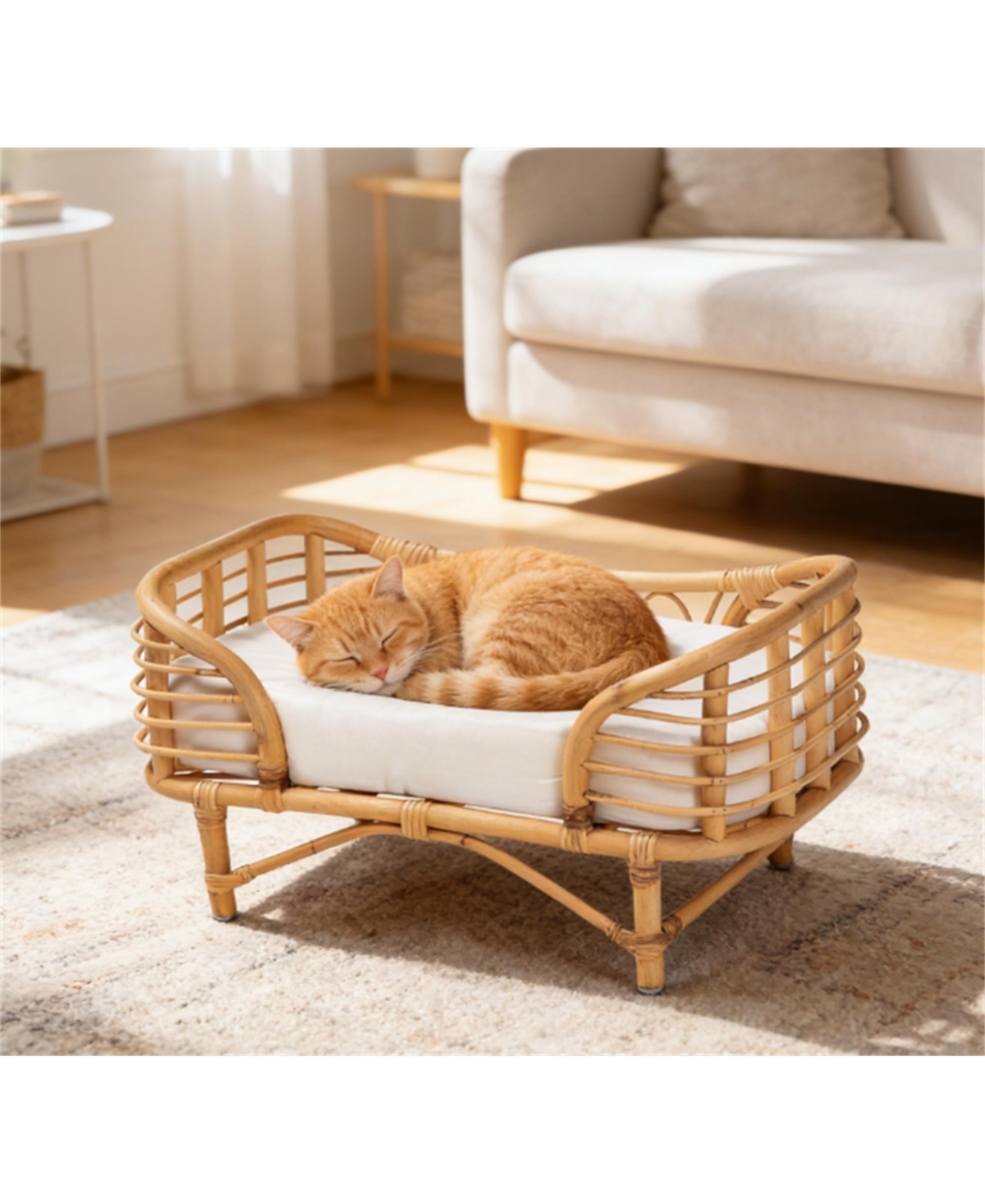 Click here for Zeus & Ruta Boho Chic Rattan Cat Bed Modern Pet Re... prices