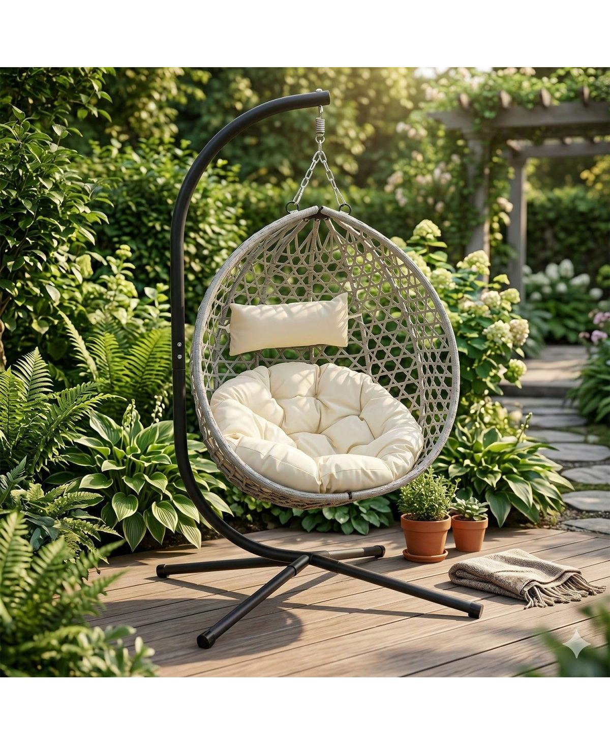 Click here for Asagikoiai Folding Pe Rattan Outdoor Hanging Egg C... prices