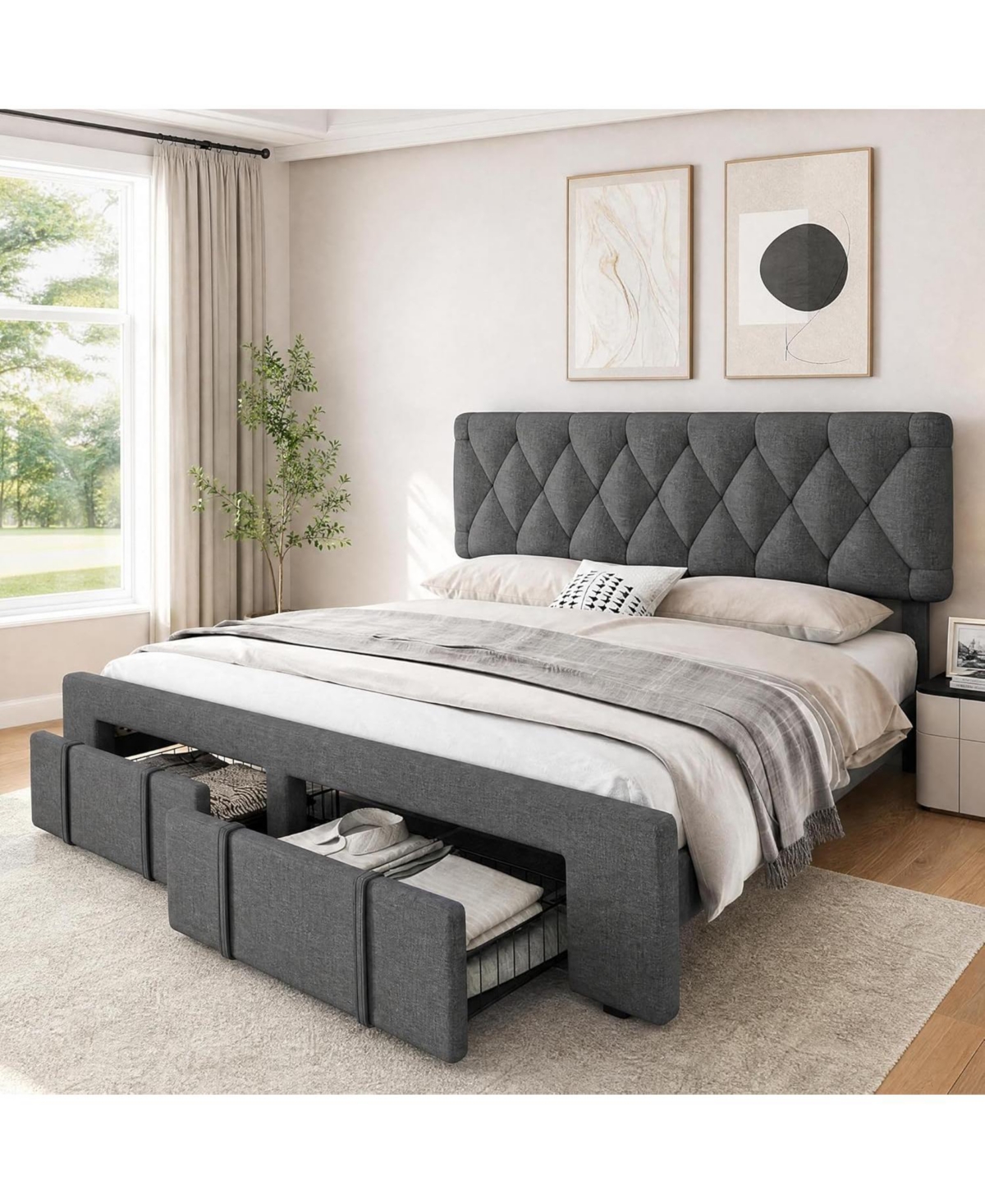 Click here for homfan King Size Upholstered Platform Bed Frame wi... prices