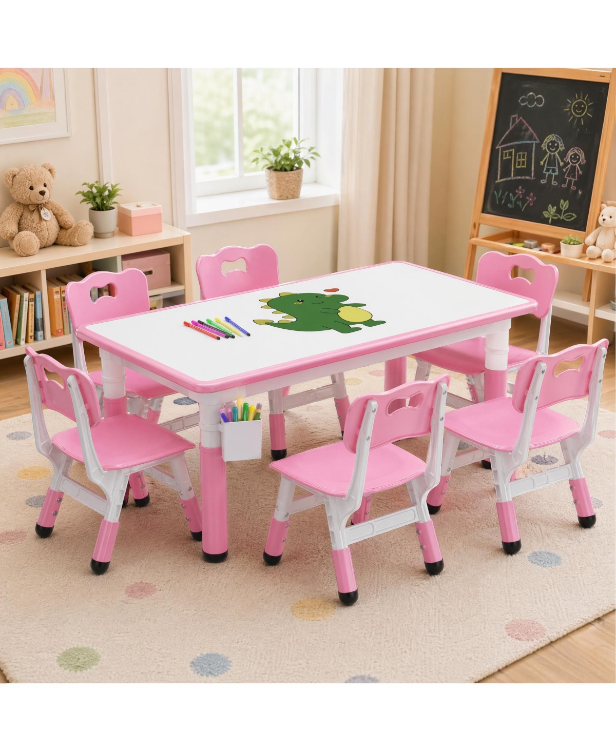 Click here for homfan Kids Table and 6 Chairs Set  Height Adjusta... prices