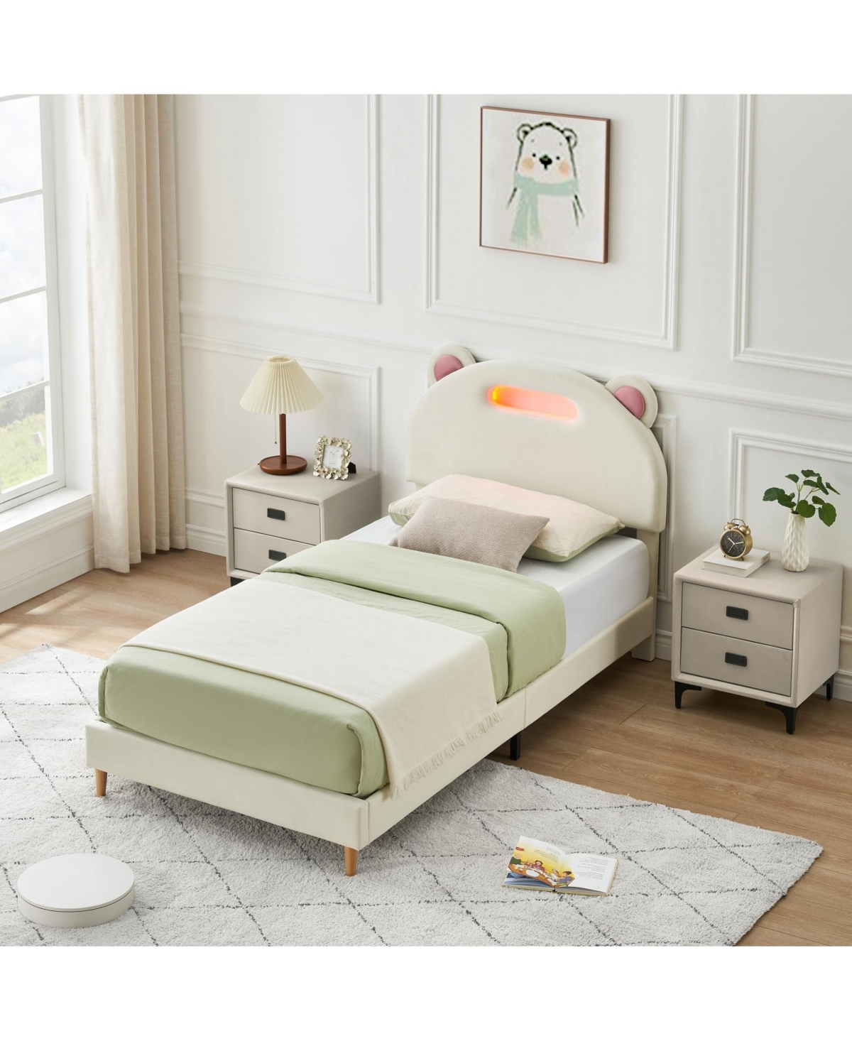 Click here for homfan Twin Upholstered Platform Led Bed Frame wit... prices