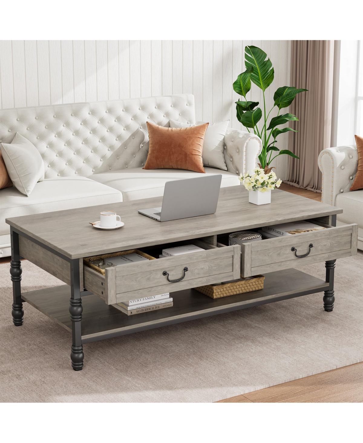 Click here for homfan 41 Rustic Rectangle Coffee Table with 2 Dra... prices