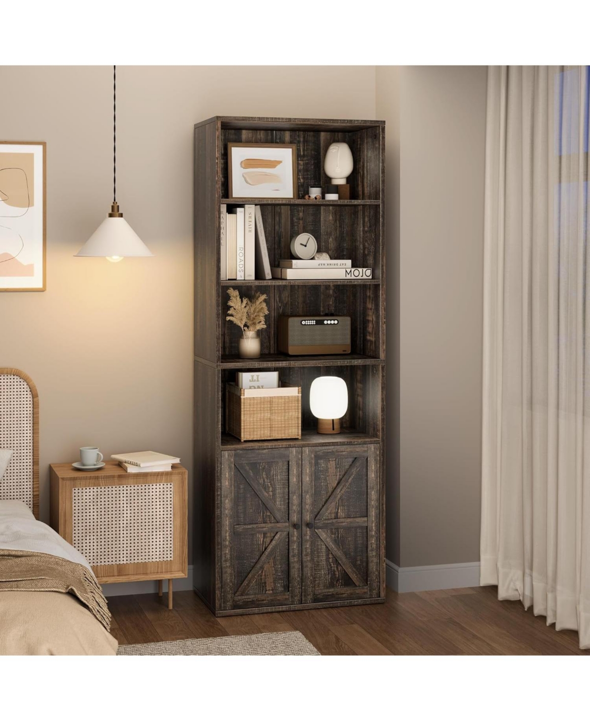 Click here for homfan 71.4 Tall Industrial Large Bookcase with Do... prices