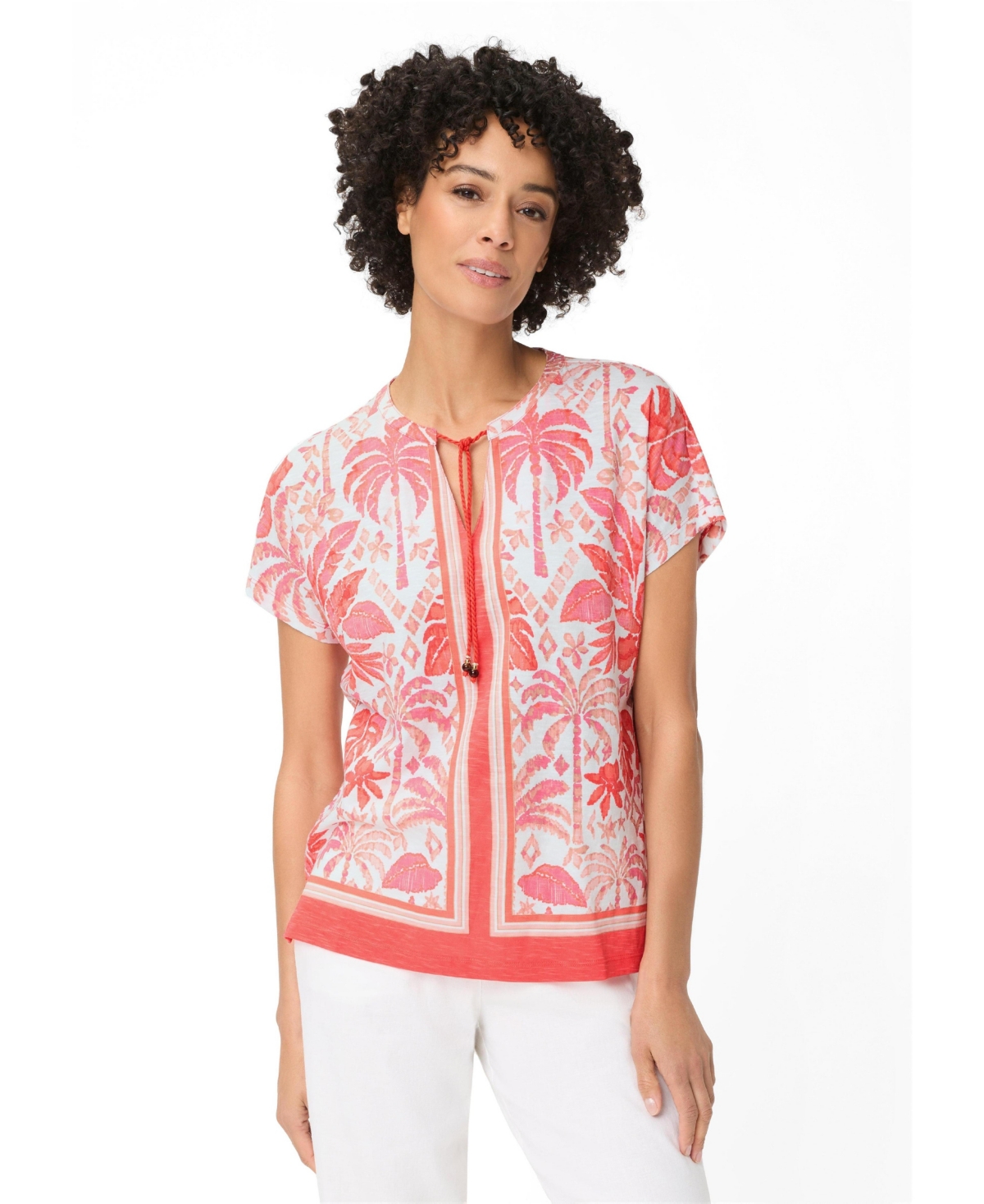 Click here for Olsen Womens Ornamental Botanic Print Split Neck T... prices