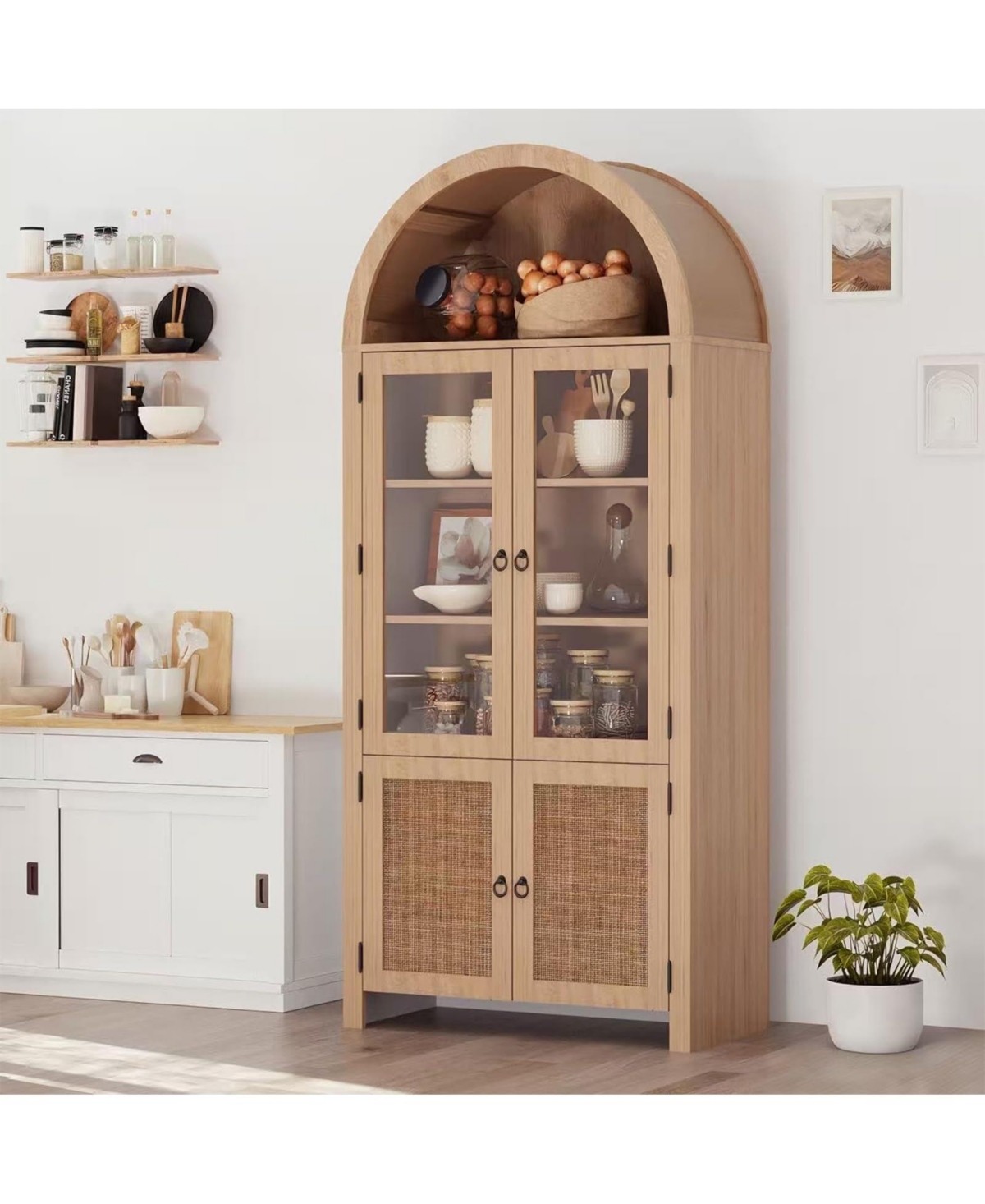 Click here for homfan 71-Inch Arched Bookcase with Glass Doors an... prices