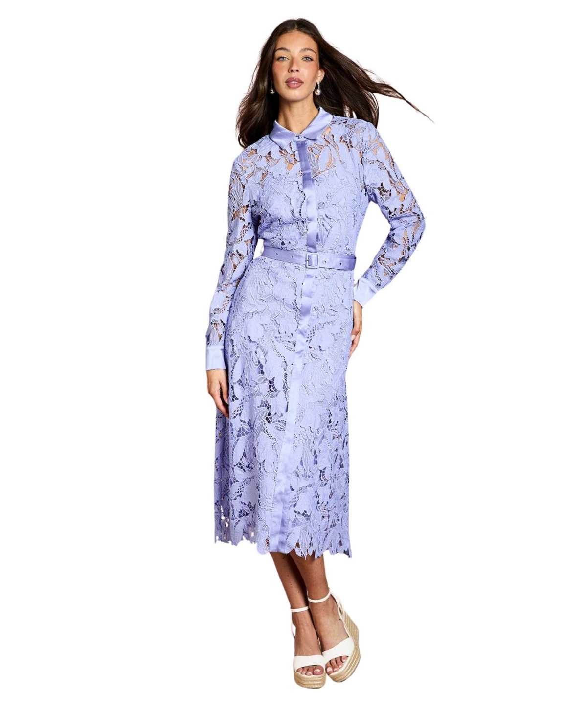 Click here for Coast Womens Lace Shirt Long Sleeve Dress - Cornfl... prices