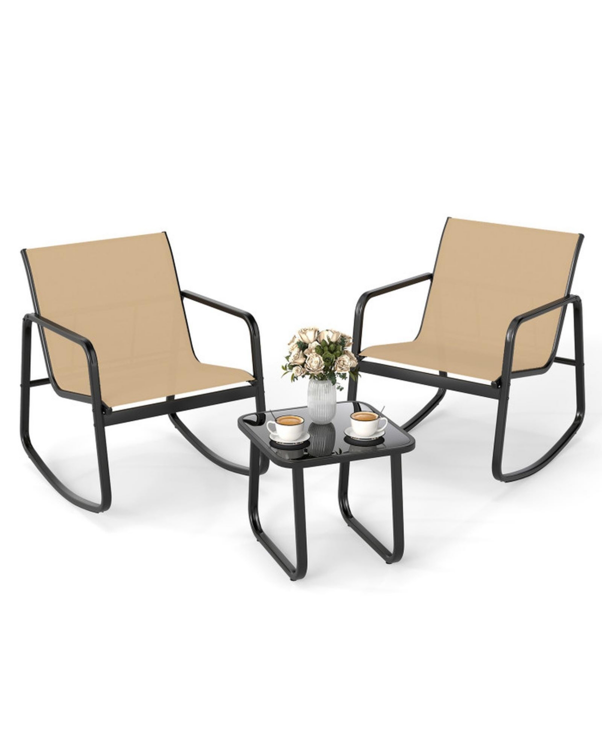 Click here for Sugift 2 Rocking Bistro Chairs and Glass-Top Table... prices