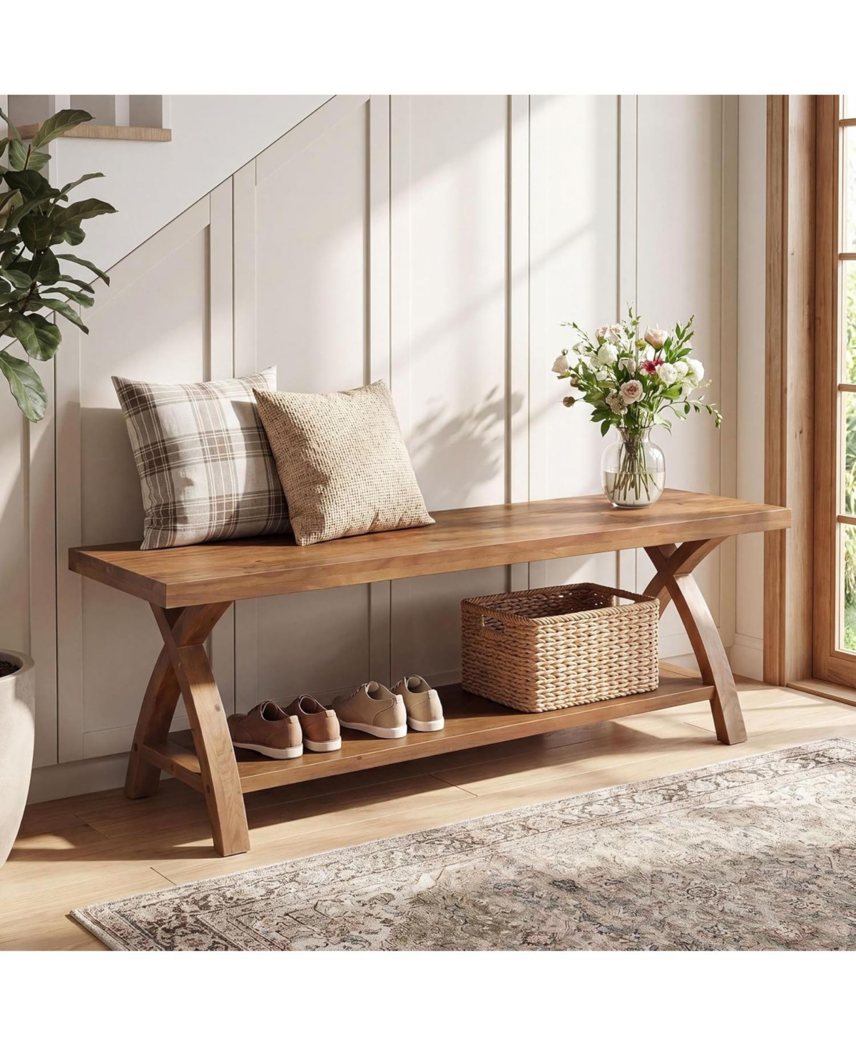 Click here for Tribesigns 47.24 Solid Wood Entryway Bench with Sh... prices