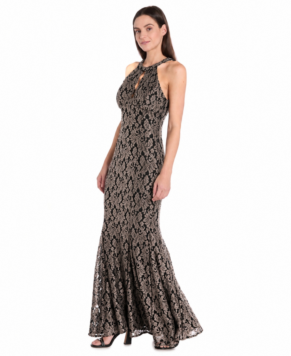 Click here for R & M Richards Womens Glitter Lace Halter Gown - B... prices