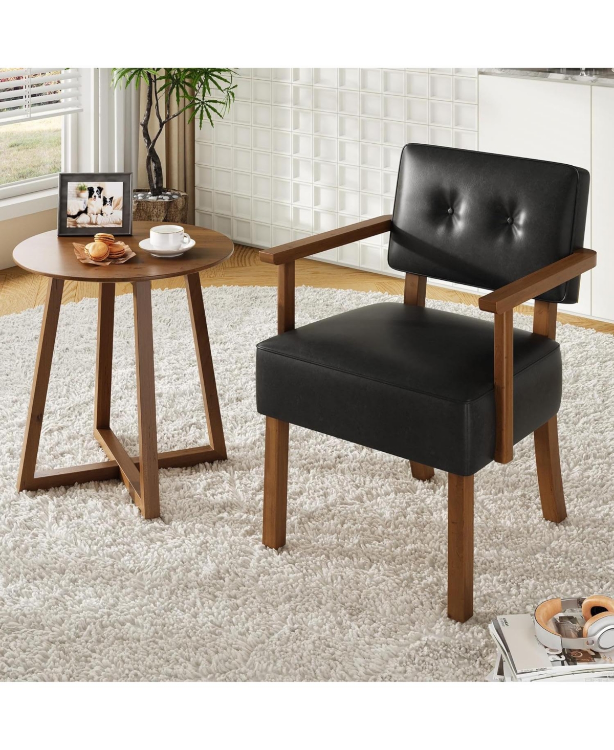 Click here for gaomon Mid Century Modern Accent Chair  Black Faux... prices