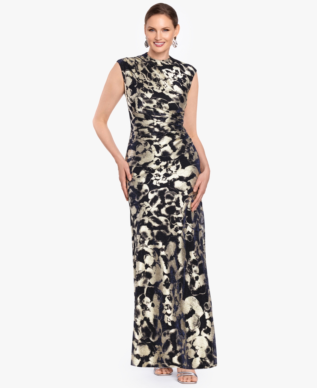 Click here for Betsy & Adam Petite Crinkle Detail Gown - Navy Gol... prices