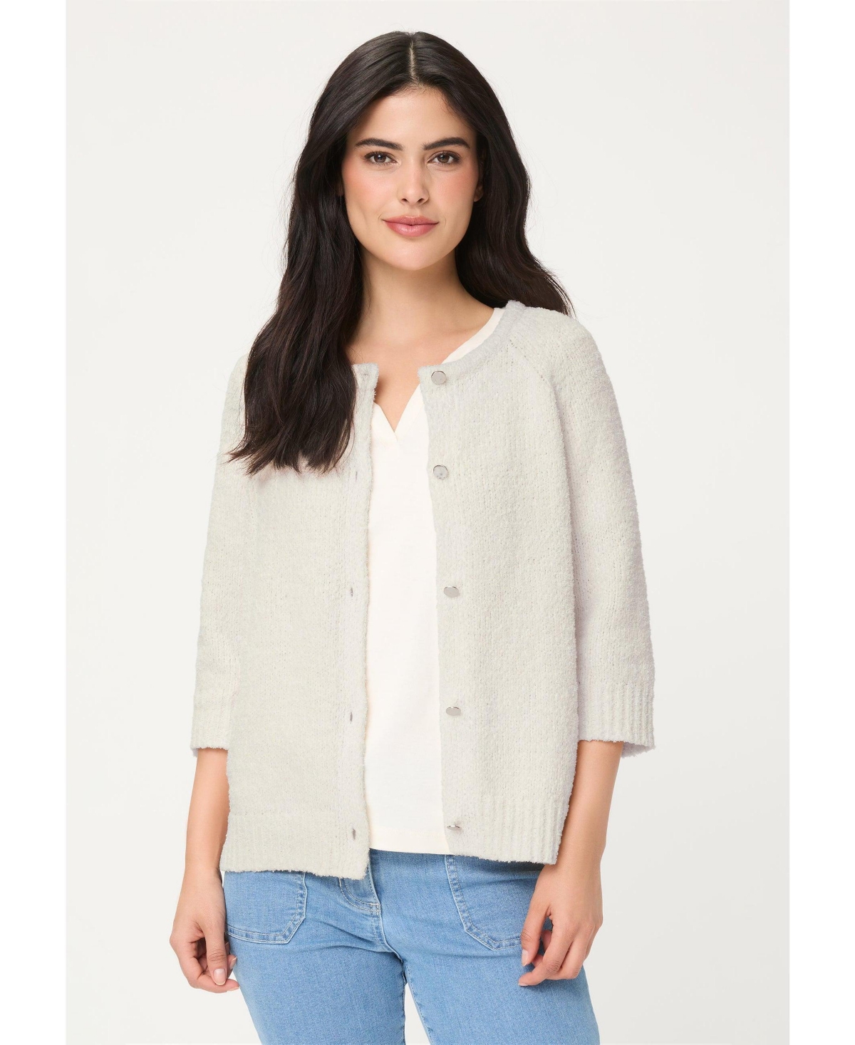 Click here for Olsen Womens Round Neck Cardigan - White silk prices
