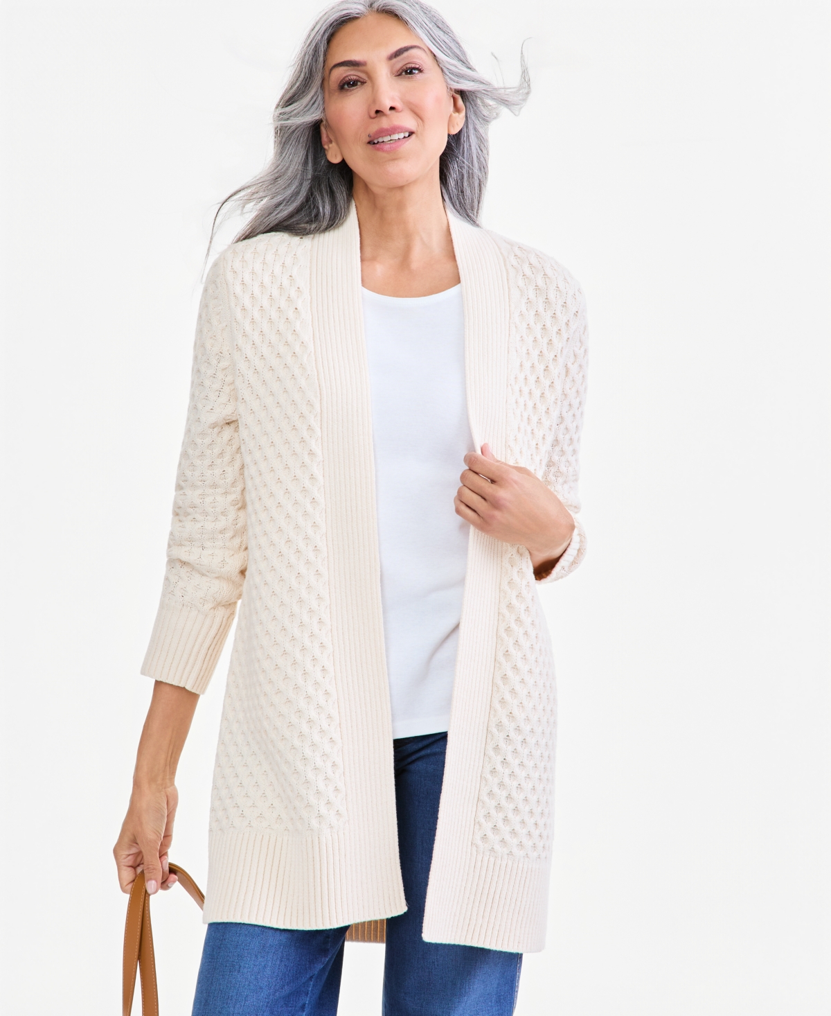 Click here for Style & Co Petite Honeycomb-Knit Open-Front Long C... prices