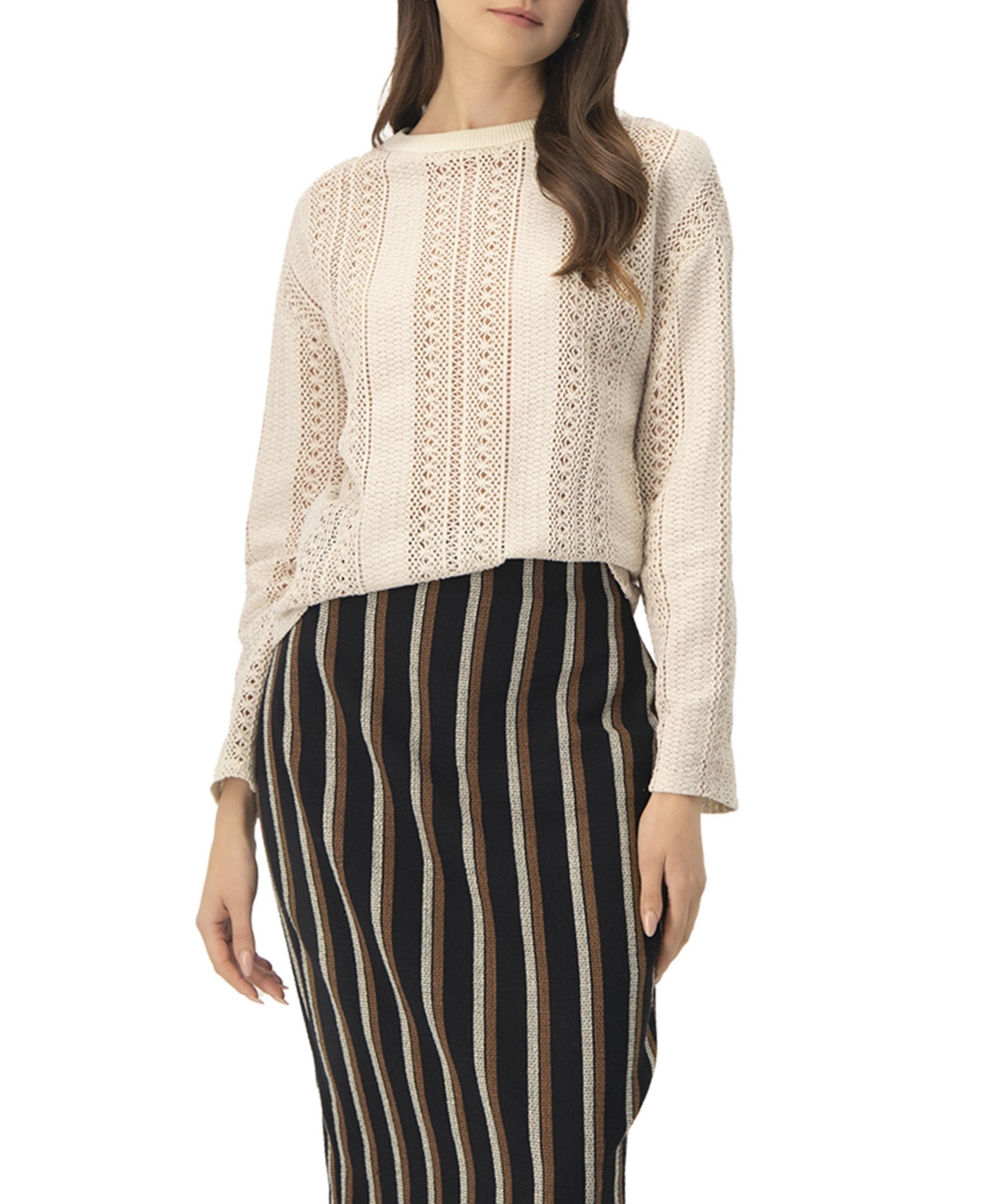 Click here for Ivonne Womens Straight Jacquard Blouse - Natural prices