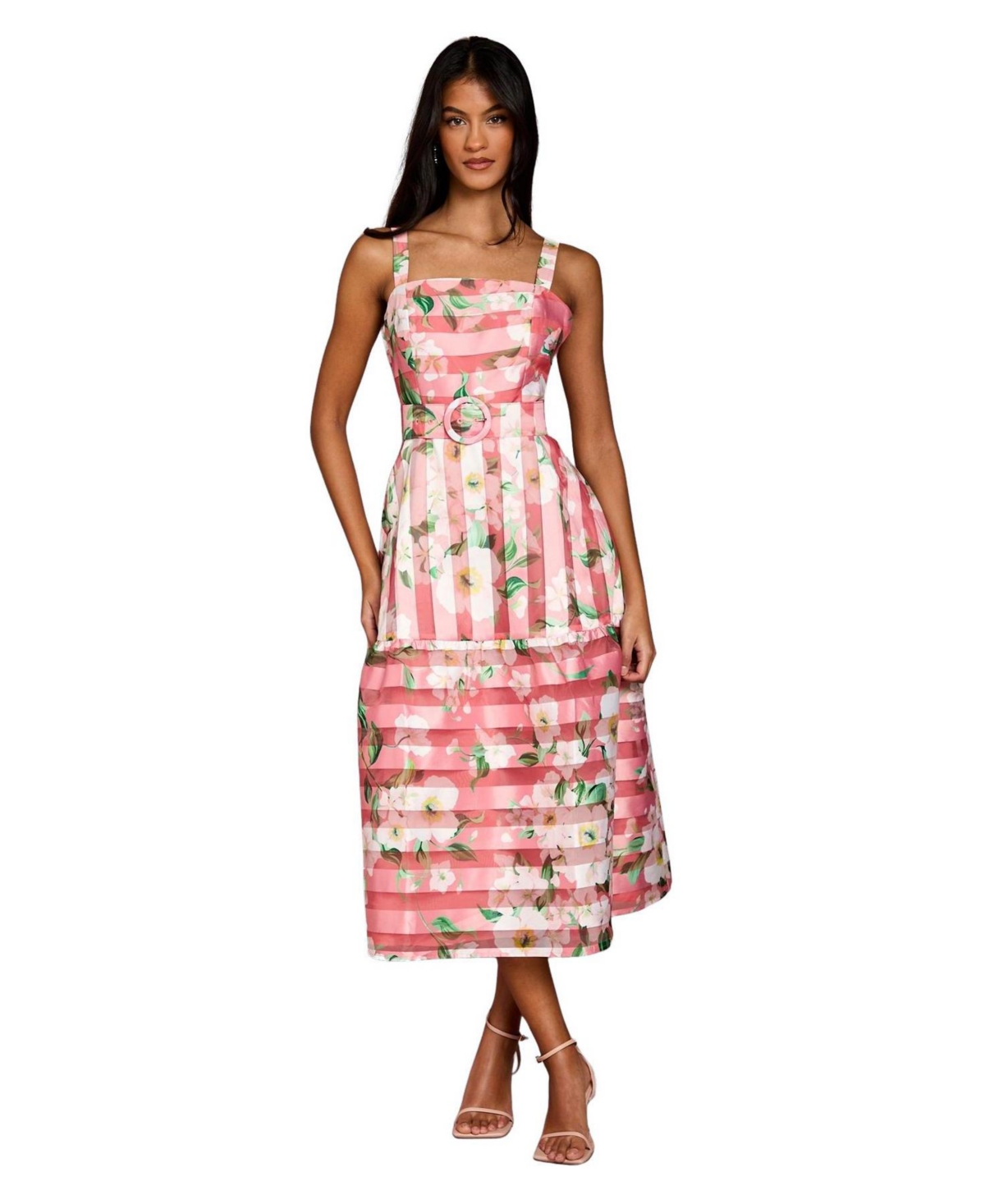 Click here for Coast Womens Petite Floral Organza Midi Dress - Pi... prices
