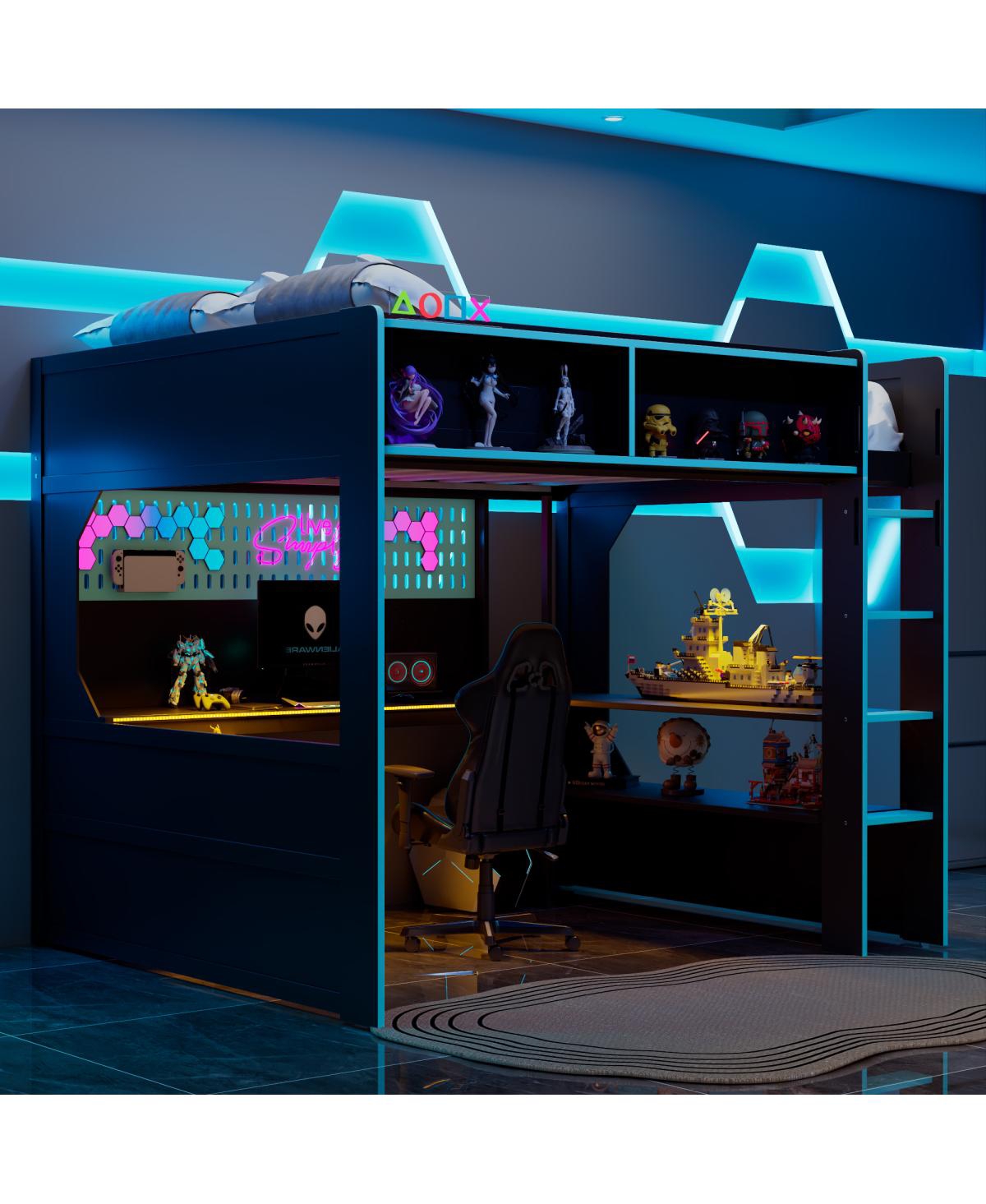 Click here for Streamdale Furniture Gaming Loft Bed with Desk Lig... prices