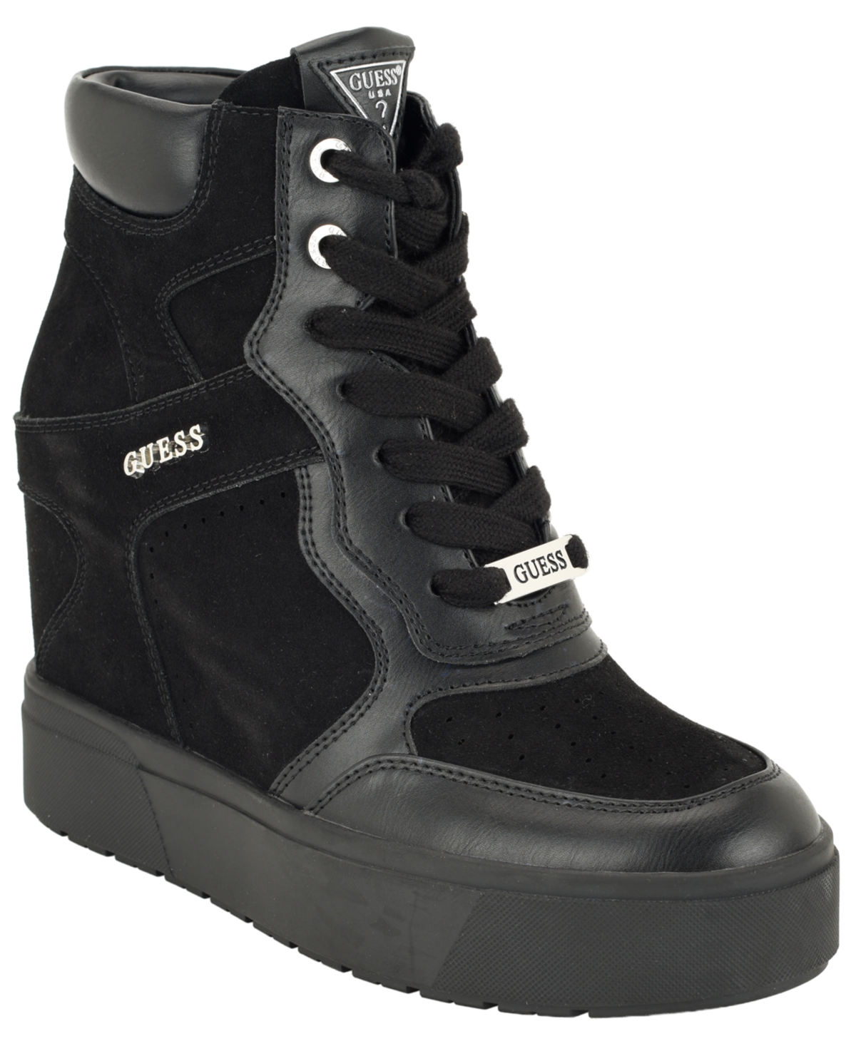 Click here for Guess Womens Guilley Lace-Up Wedge Sneaker Booties... prices