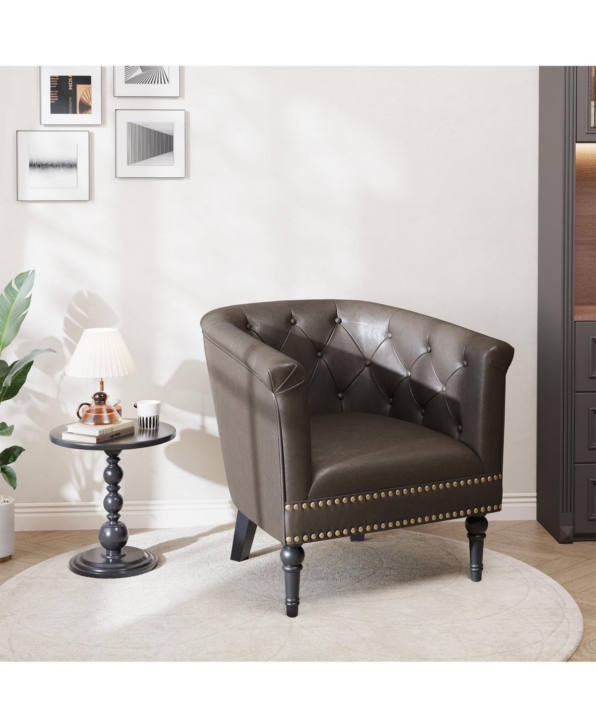 Click here for homfan Faux Leather Barrel Accent Chair â Tufted... prices