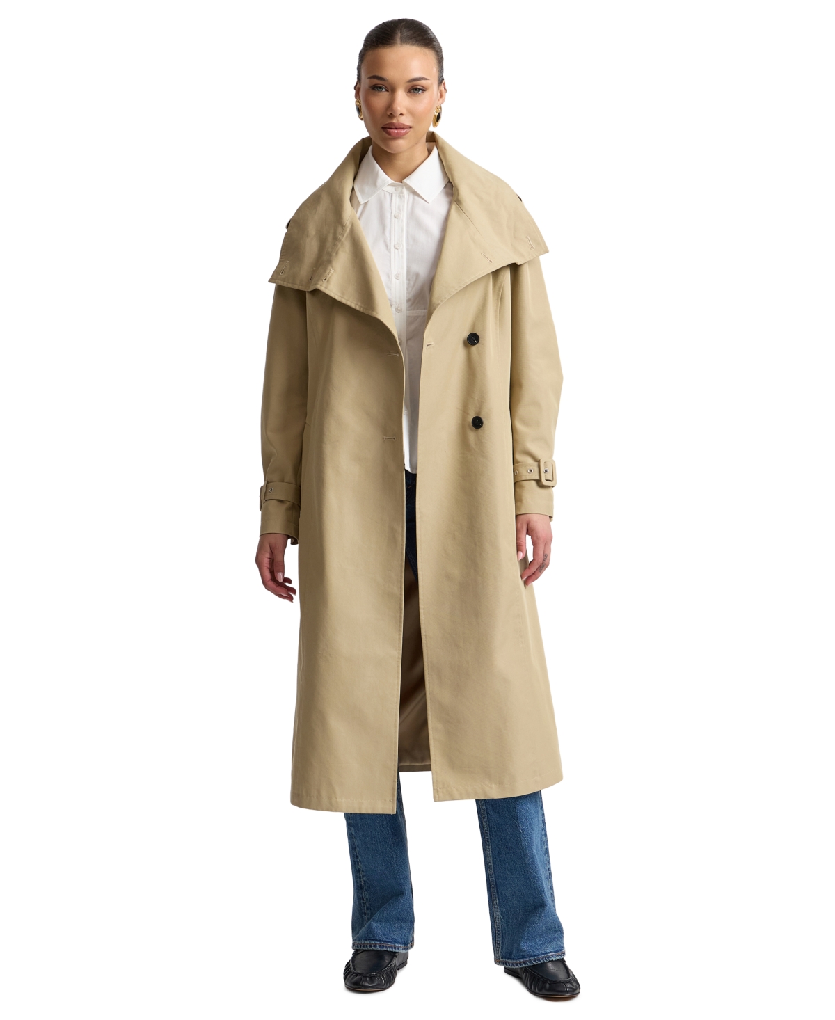Click here for Avec Les Filles Womens Funnel Neck Slouchy Trench... prices