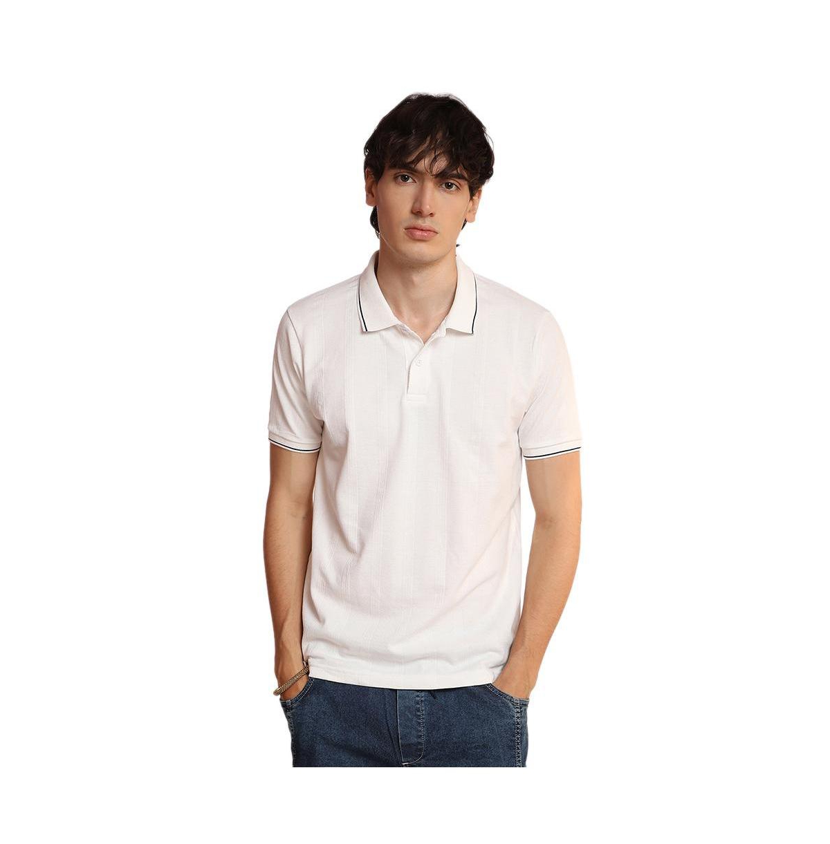 Click here for Campus Sutra Mens S- L Chalk Lined-Knit Polo T-Shi... prices