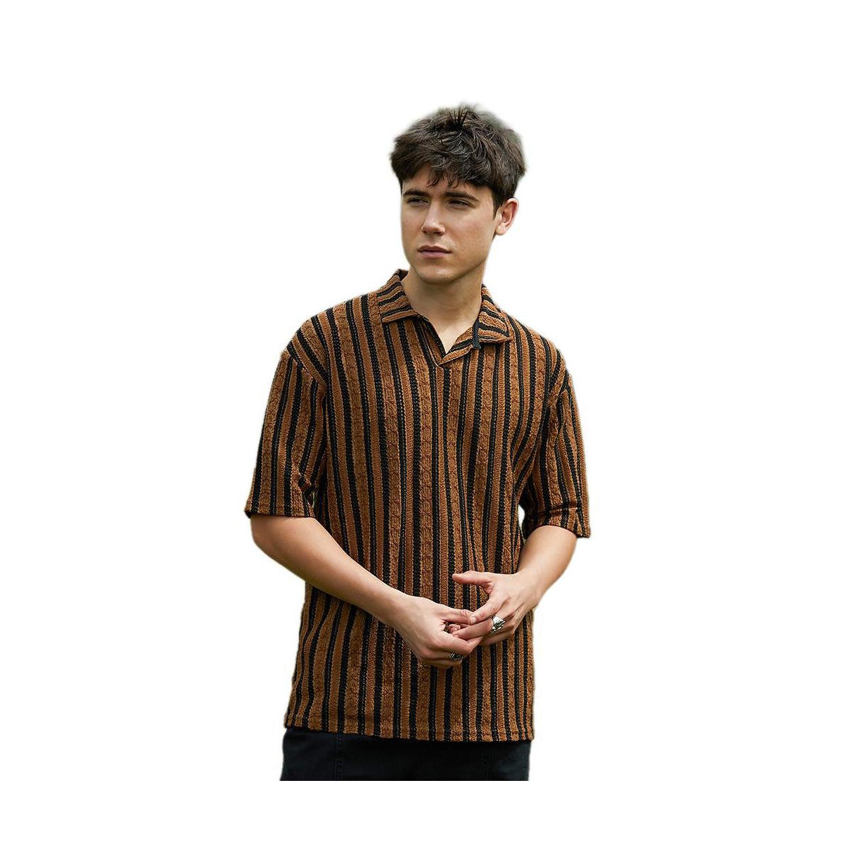 Click here for Campus Sutra Mens Clover-Striped Polo T-Shirt - Ch... prices