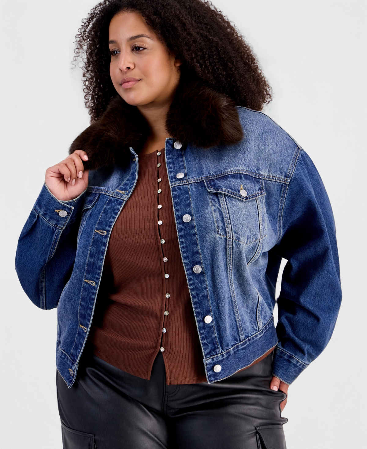 Click here for And Now This Plus Size Removable Faux-Fur Collar R... prices