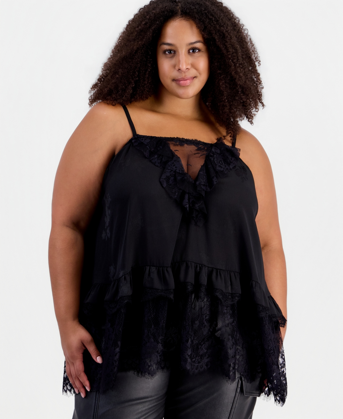 Click here for And Now This Plus Size Lace V-Neck Ruffle-Trim Cam... prices