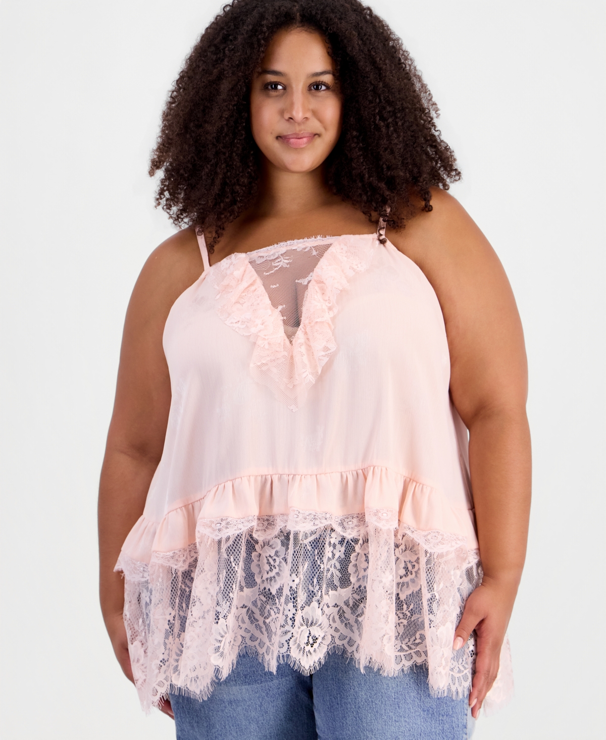 Click here for And Now This Plus Size Lace V-Neck Ruffle-Trim Cam... prices