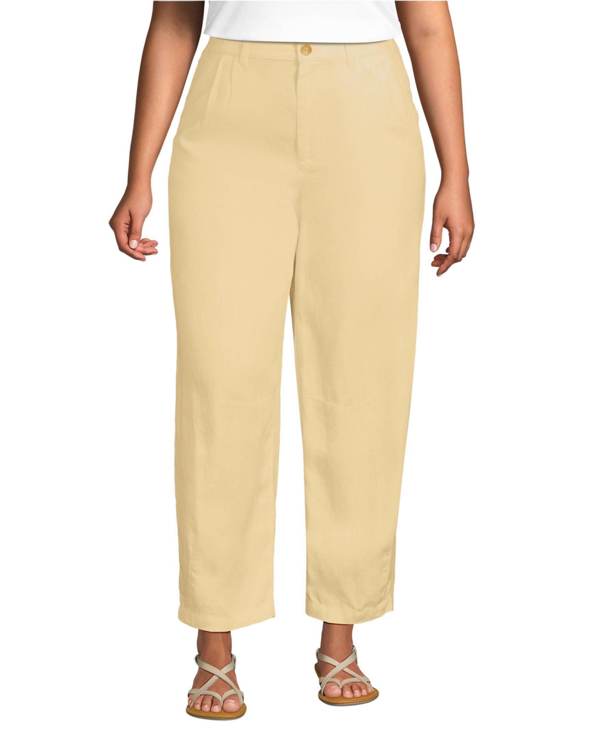 Click here for Lands End Womens Linen High Rise Pleated Barrel Le... prices
