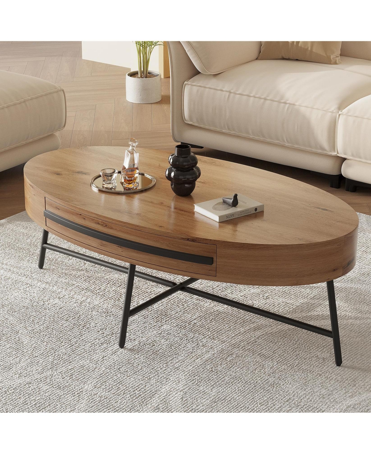Click here for homfan Mid-Century Modern Oval Coffee Table with D... prices