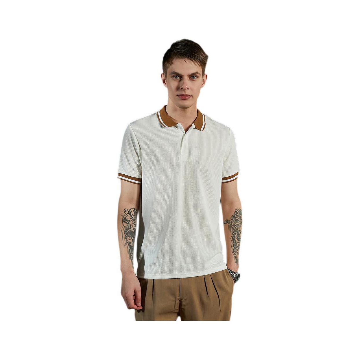 Click here for Campus Sutra Mens Cream Chainlink-Ribbed Polo T-Sh... prices
