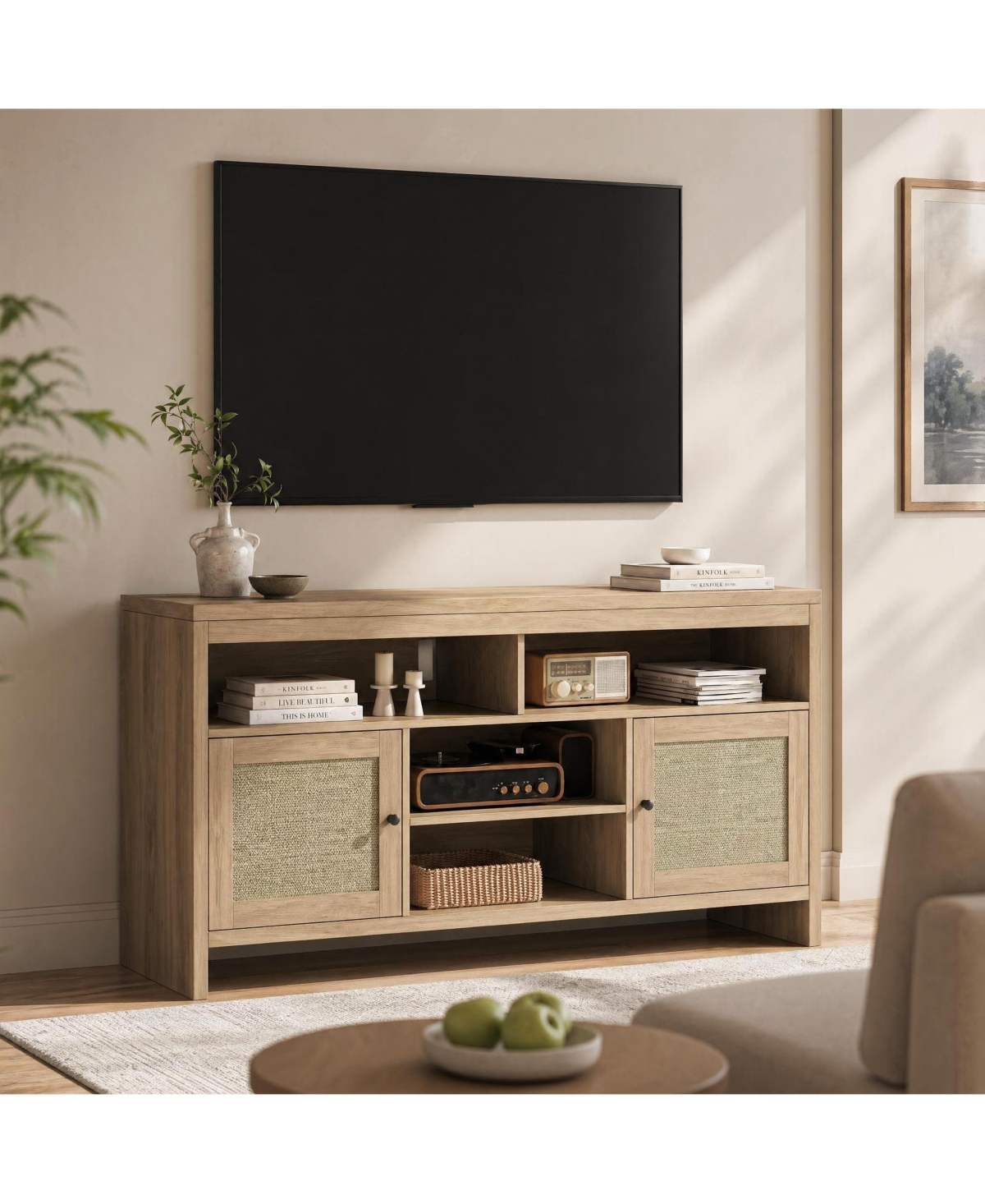 Click here for homfan Farmhouse Rattan Tv Console with Cable Mana... prices