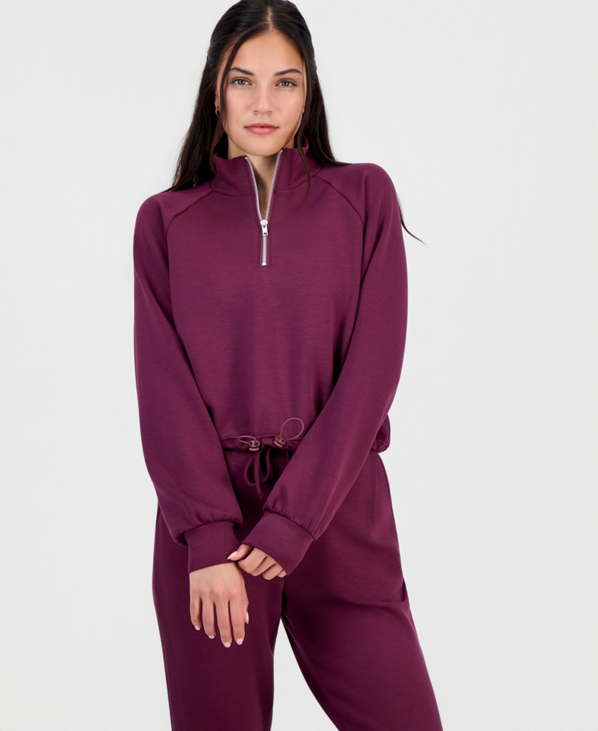 Click here for Tinseltown Juniors Half-Zip Scuba Sweatshirt - Mau... prices